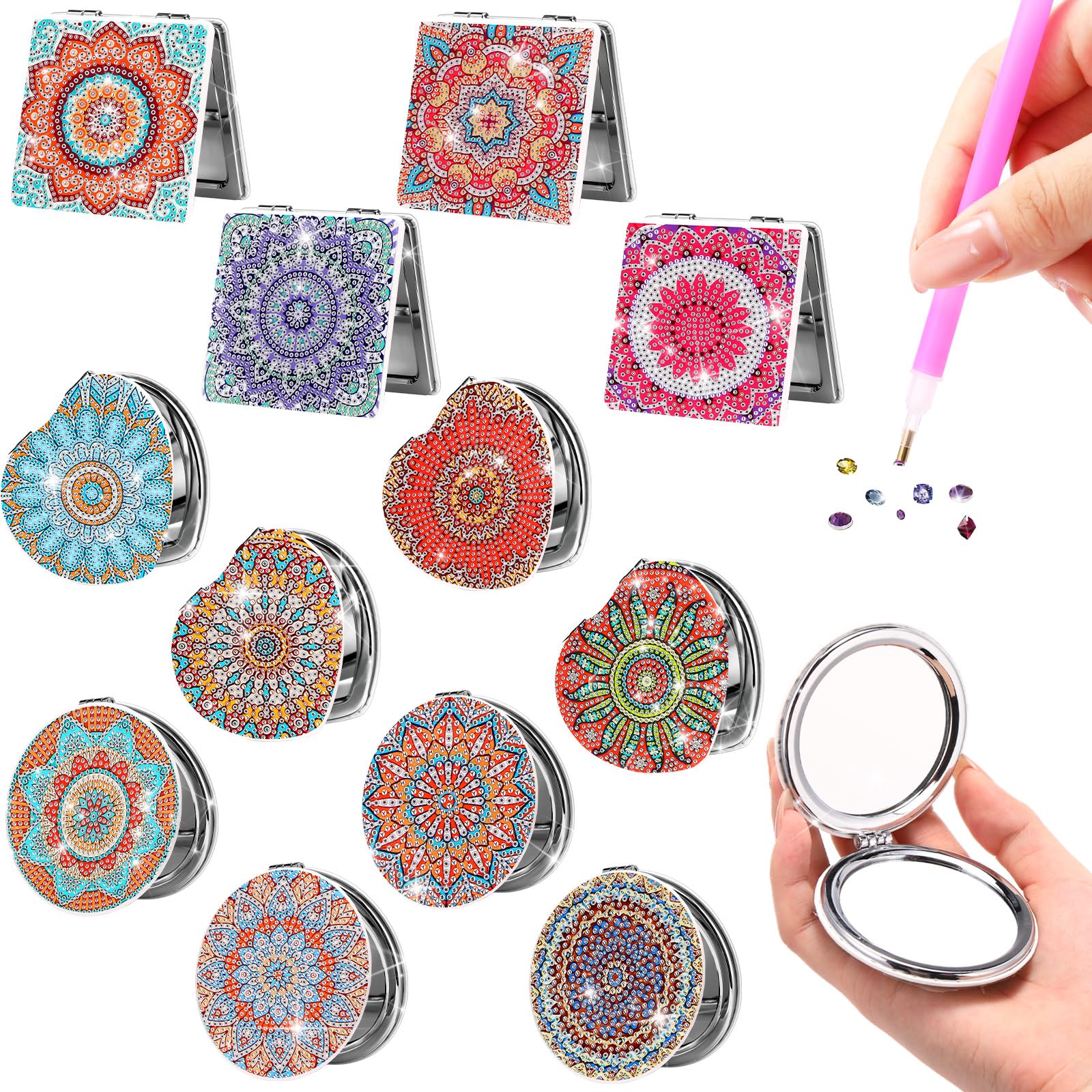 Amazon.com: Geetery 12 Pcs Diamond Painting Compact Mirror DIY Mandala ...