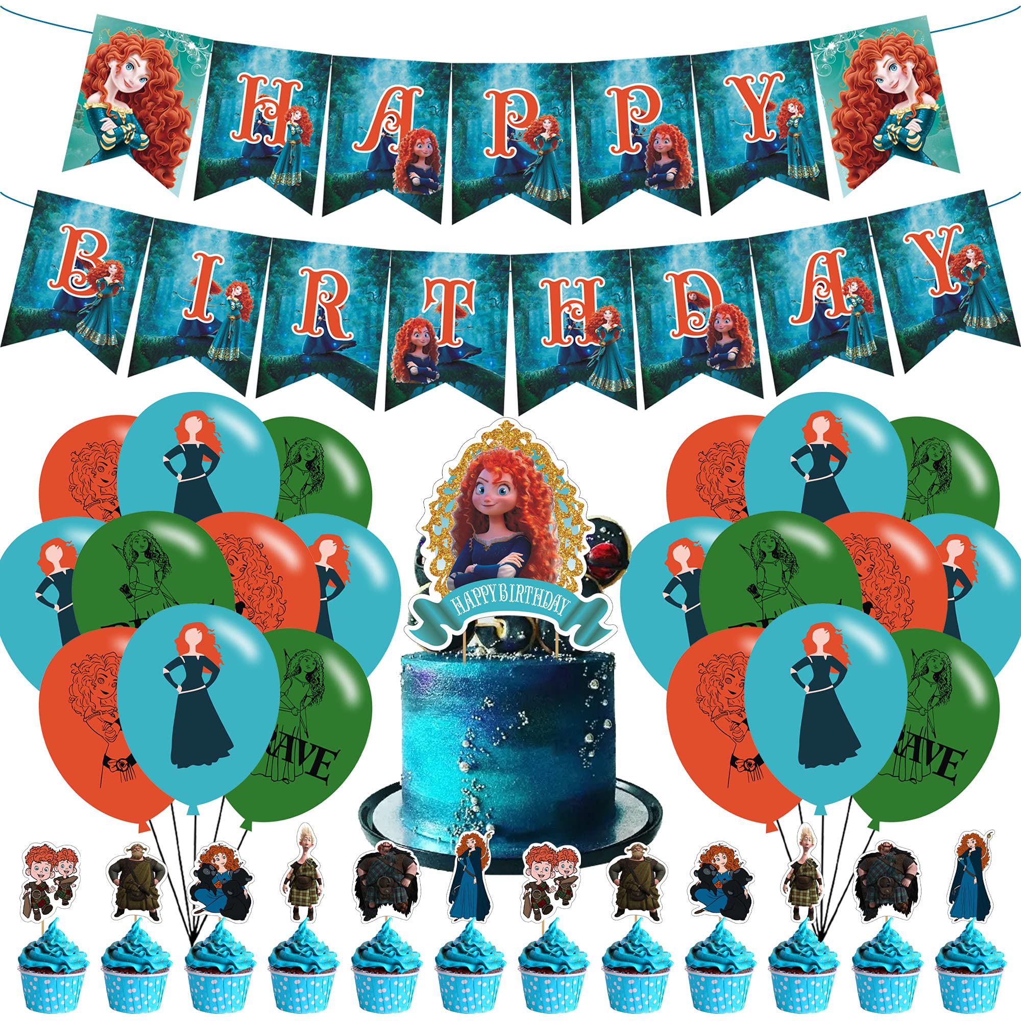 Buy Merida birthday party supplies,Banner,big cake topper,Cupcake ...