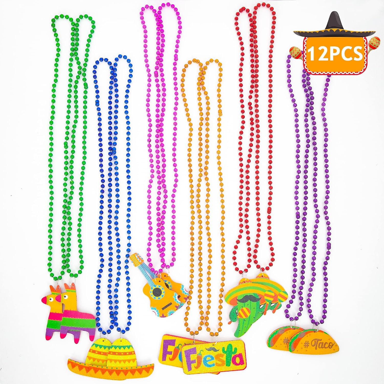 Amazon.com: Cinco de Mayo Party Favors, 12PCS Fiesta Necklace Bead ...