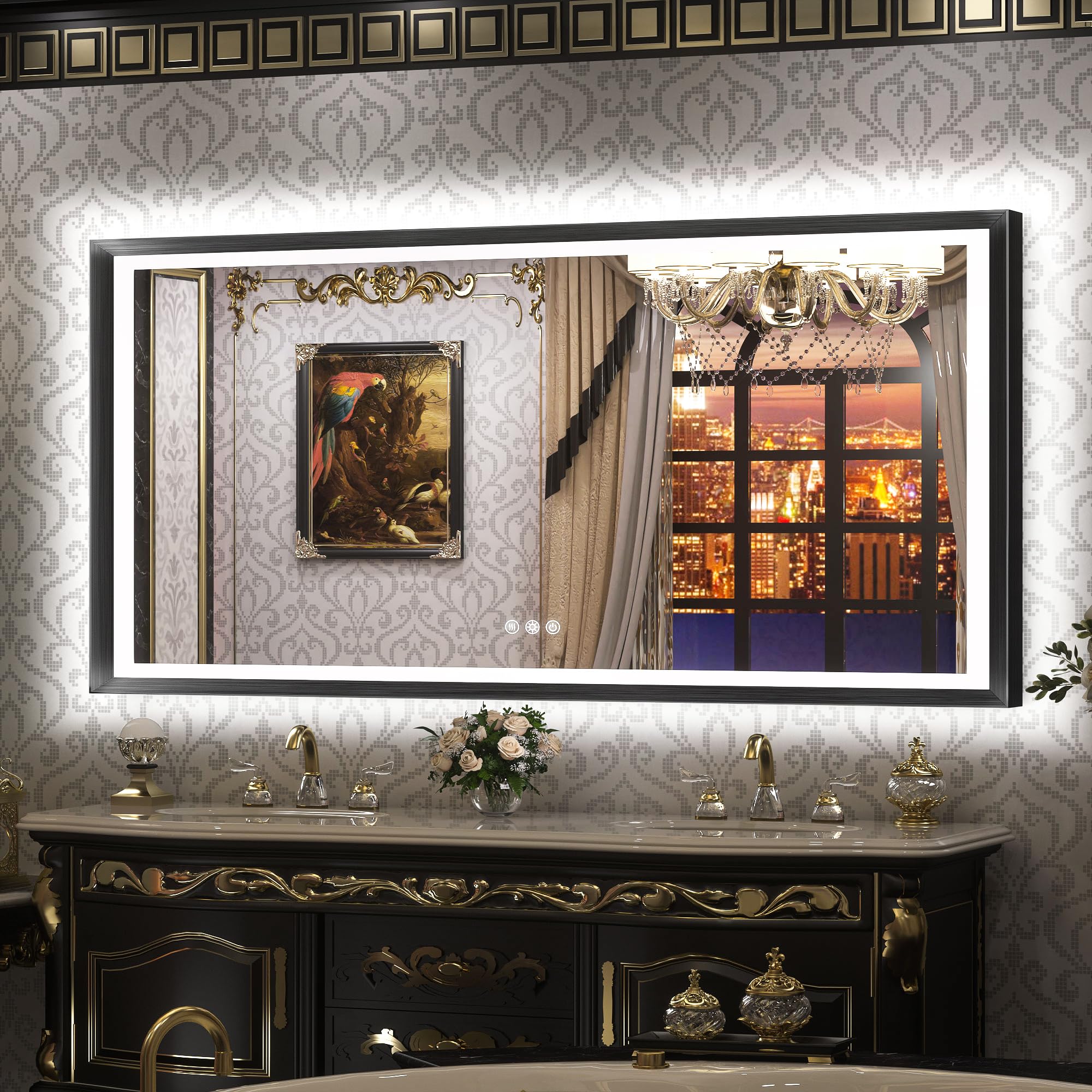 TETOTE 72x36 LED Mirror for Bathroom Black Metal Frame Frontlit ...