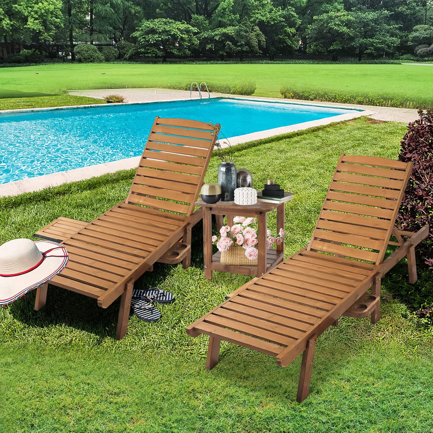 Amazon.com : FURNDOOR 3 Pieces Patio Chaise Lounge Set, Lounge Chairs ...