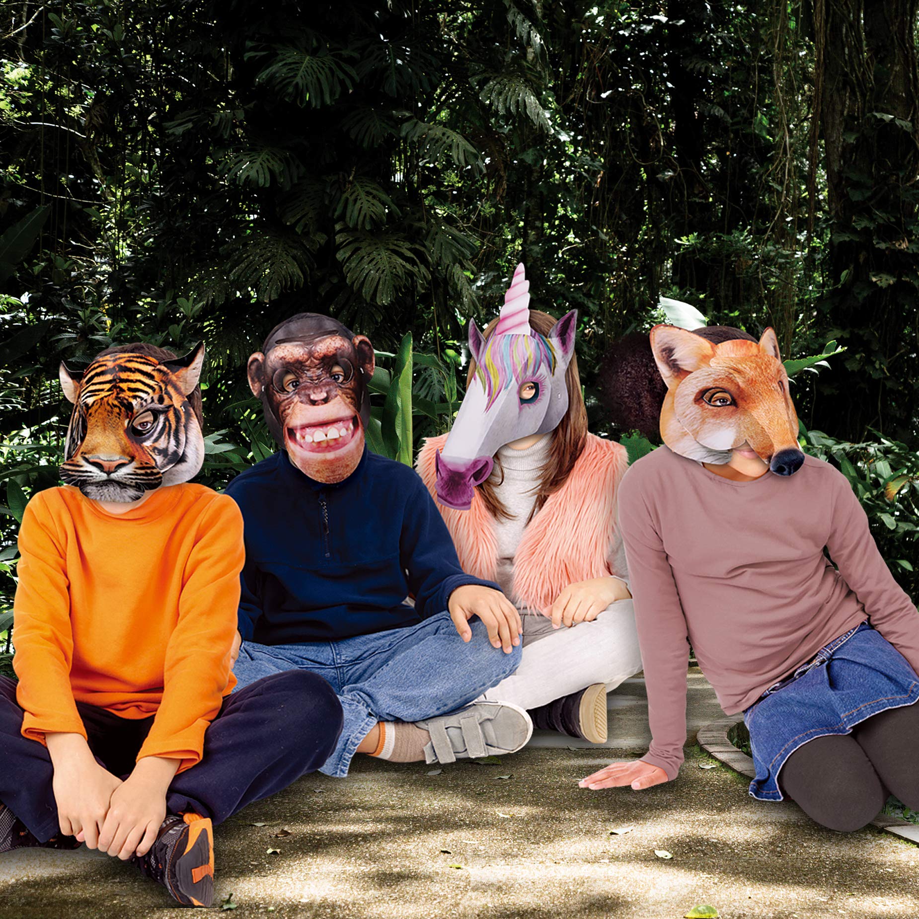 Animal Mask Includes Tiger, Unicorn, Fox and Chimpanzee, Great for Kids ...