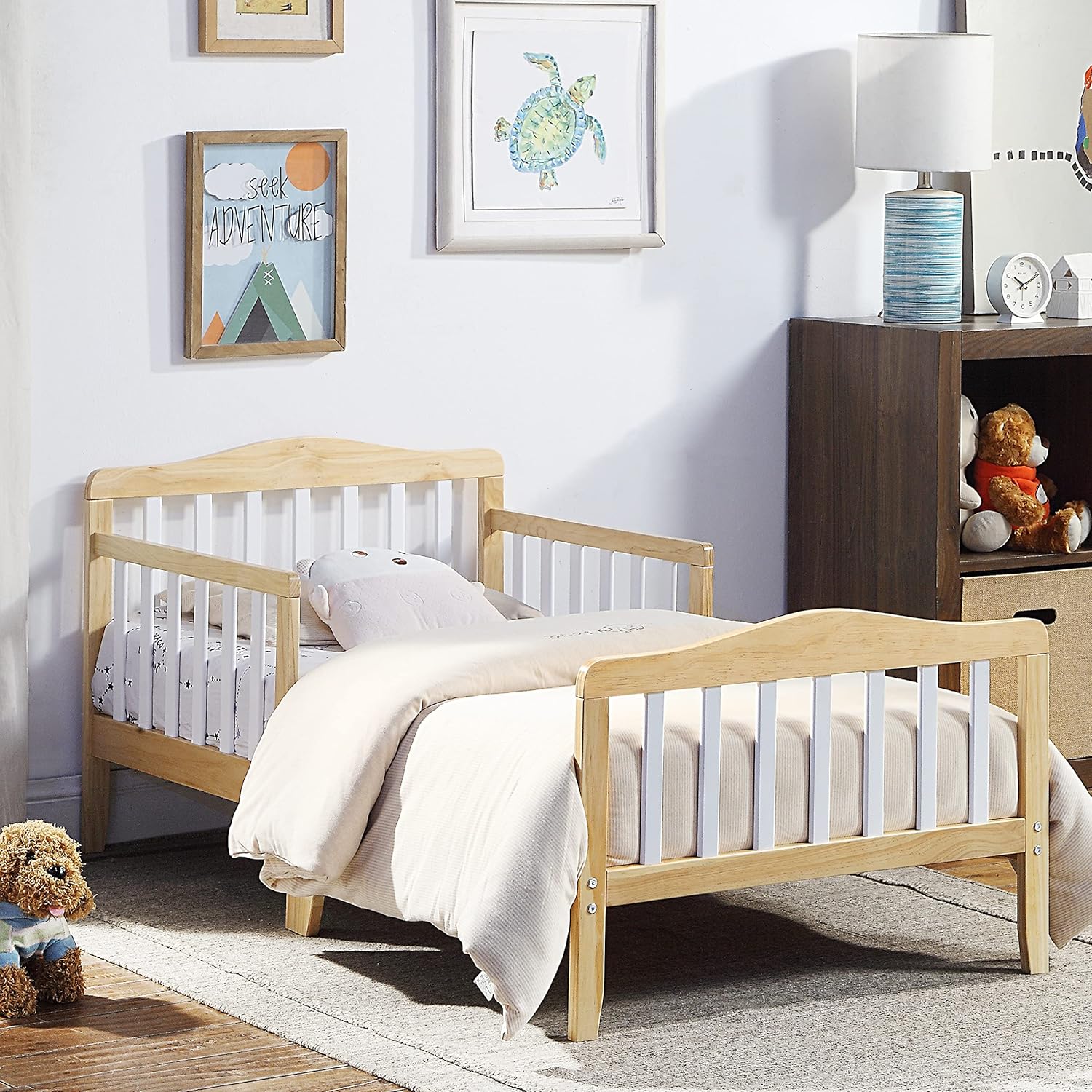 Amazon.com: CITYLIGHT Toddler Bed Frame with Safety Guardrails, Solid ...