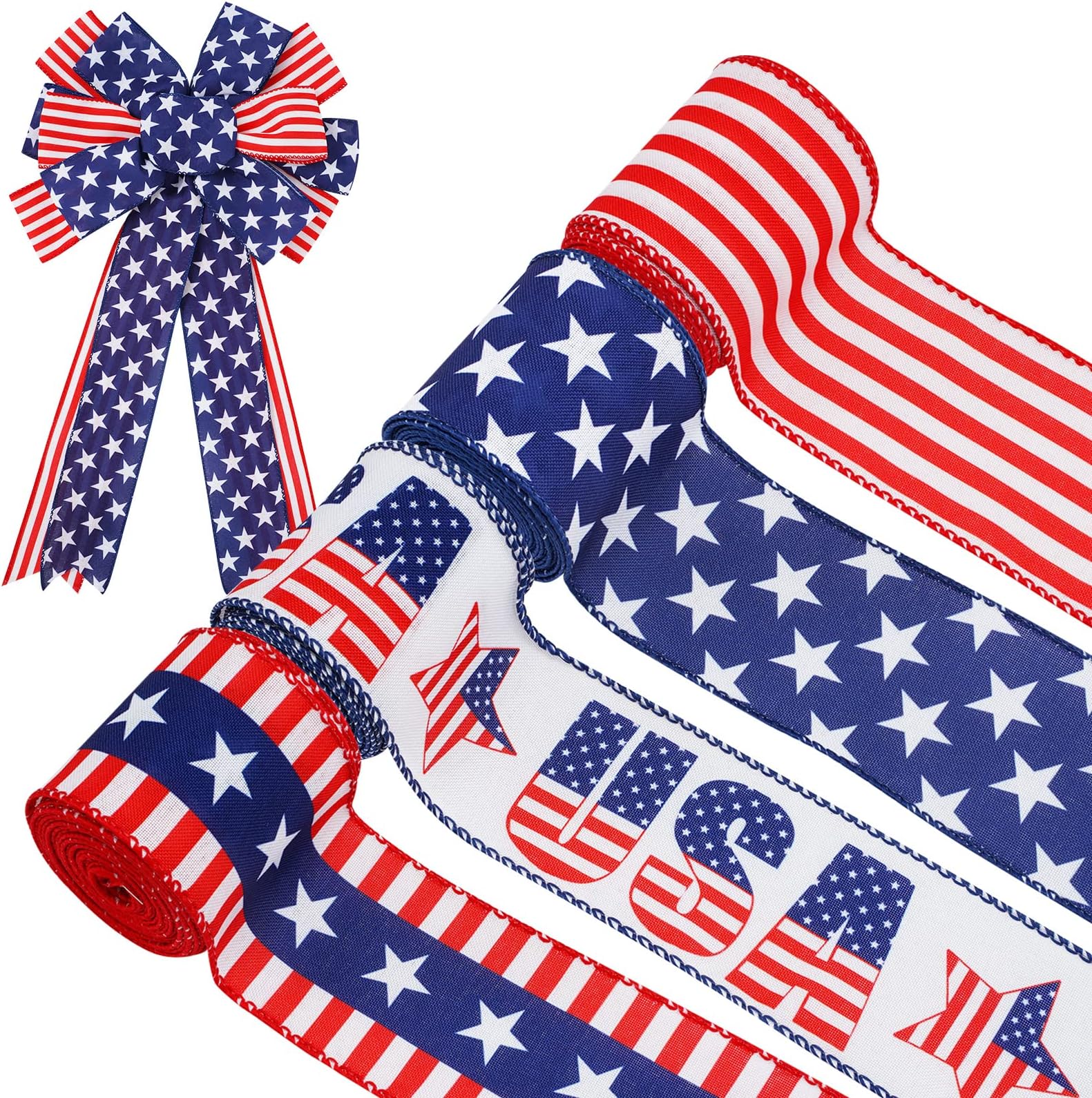 Amazon.com: AnyDesign Patriotic Wired Edge Ribbon 24 Yards USA Flag ...
