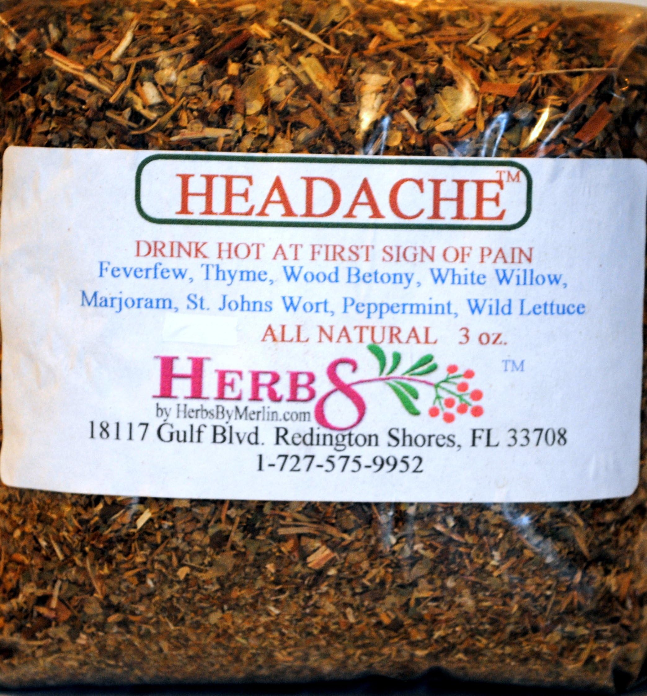 Amazon.com : Herbs By Merlin HEADACHE TEA Organic Loose Leaf Tea 2.5 oz ...