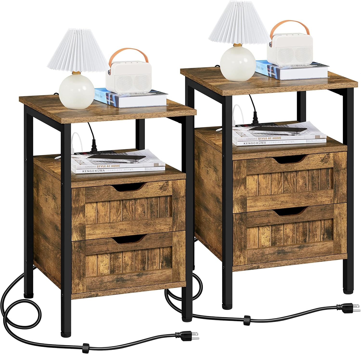 Amazon.com - Topeakmart Nightstands with Charging Station Set of 2 ...