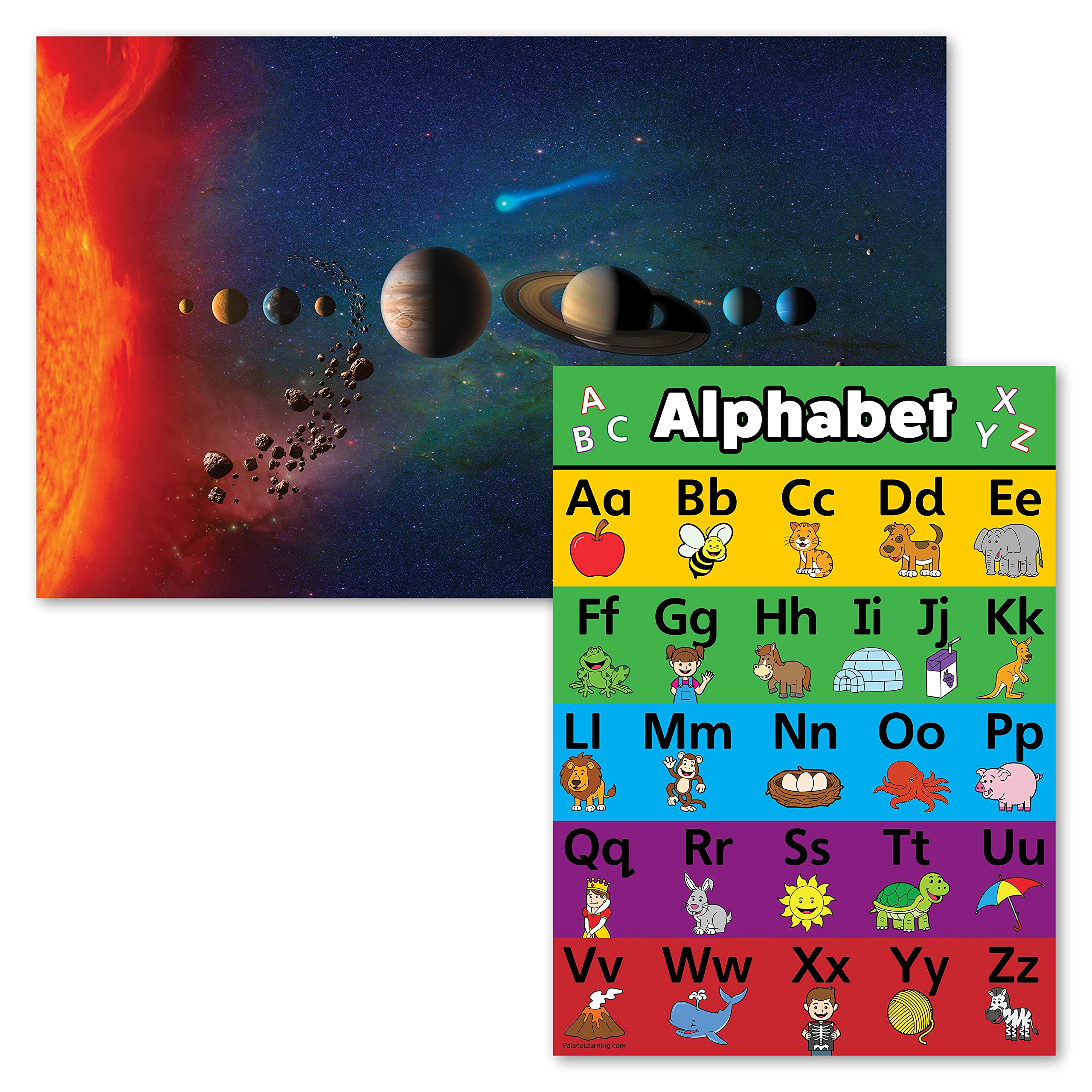 Buy 2 Pack - Solar System [Artistic] & ABC Alphabet Chart for Kids ...