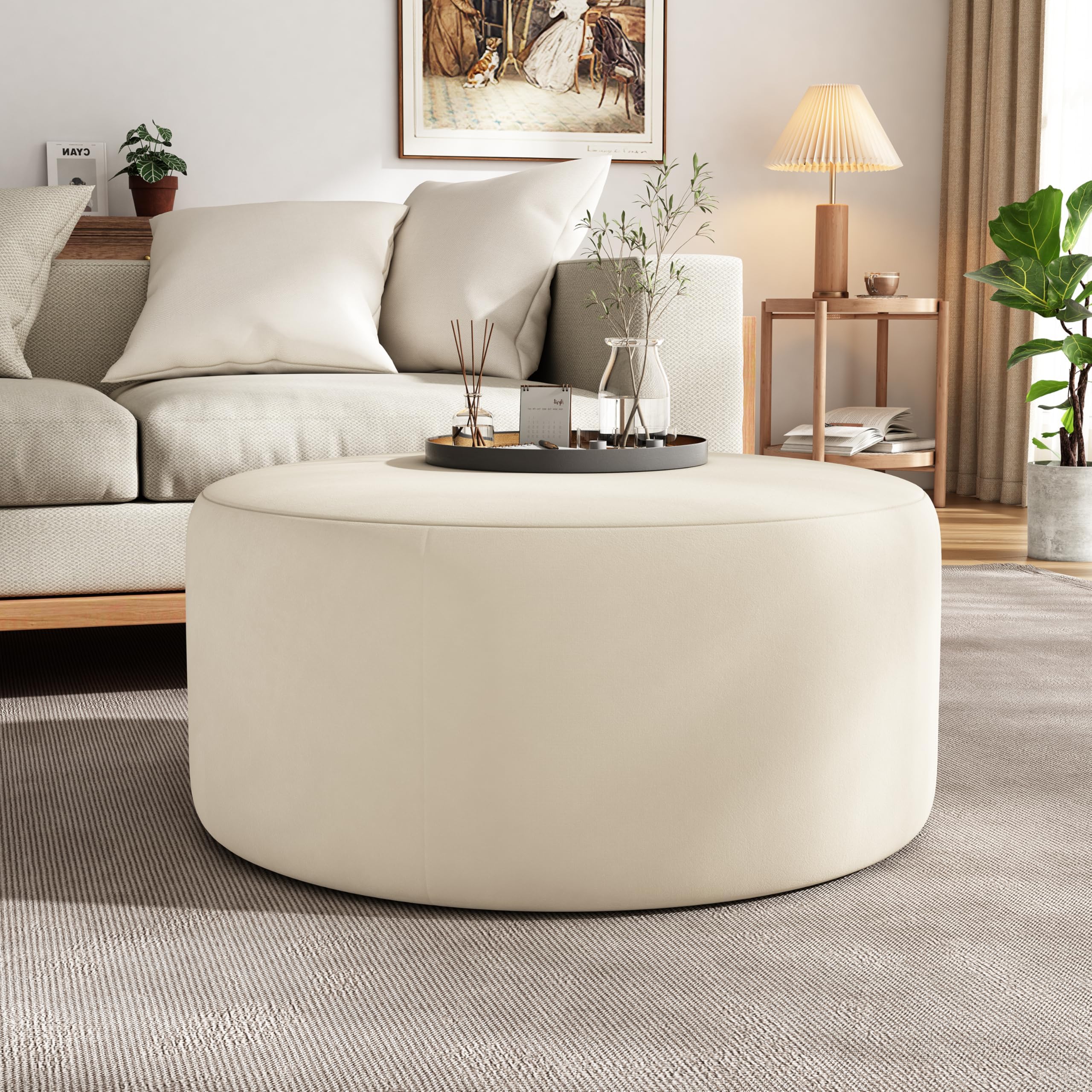 Amazon.com: Modway Tilden 23 Inch Round Boucle Upholstered Ottoman in ...