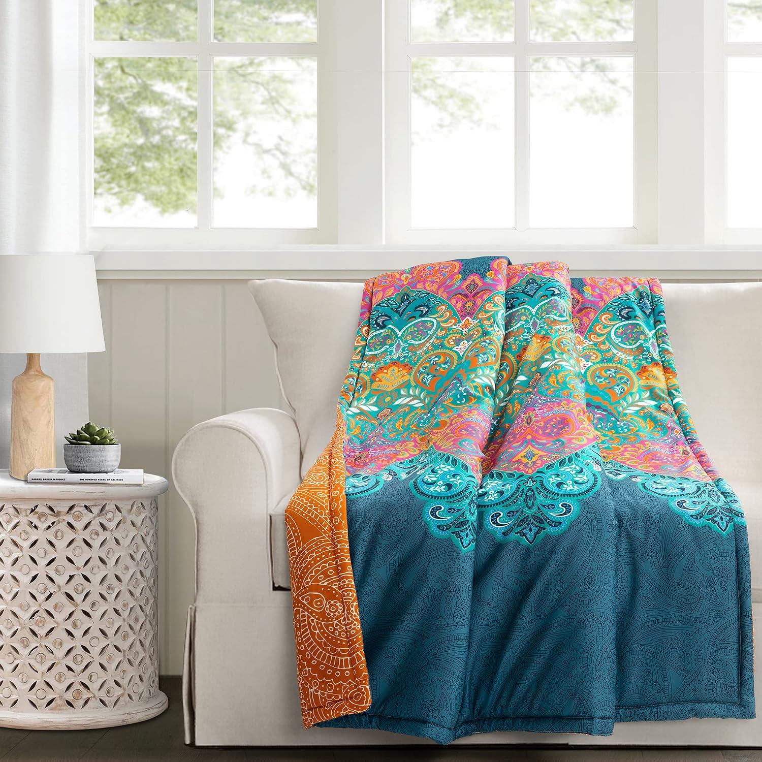 Amazon.com: Lush Decor Boho Chic Reversible Throw Blanket Single 50" W ...