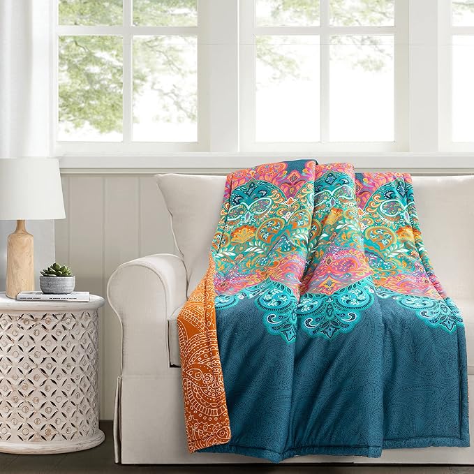Amazon.com: Lush Decor Boho Chic Reversible Throw Blanket Single 50" W ...