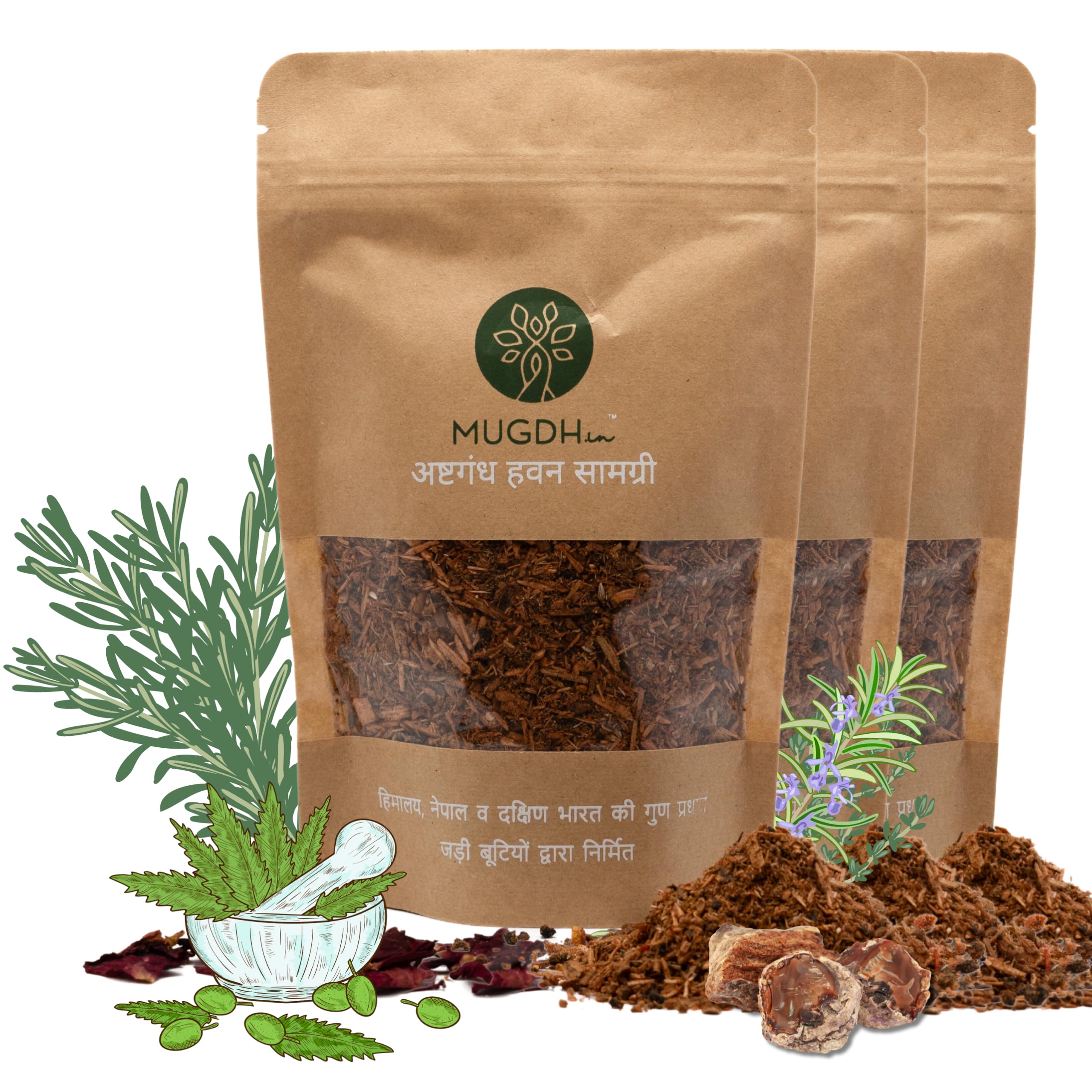 Mugdh Ashtagandha Hawan Samagri - Pack of 3, 600 GMS | Zero Chemical, 100% Natural Ingredients ...