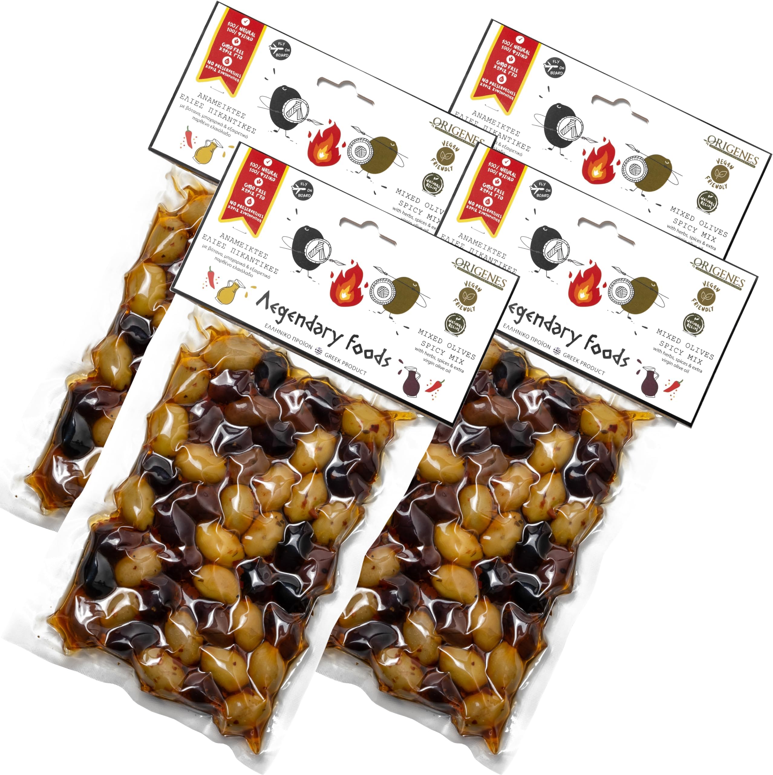 Amazon.com : Pack of 4 Spicy Mixed Olives in Vacuum, Kalamon and Green ...