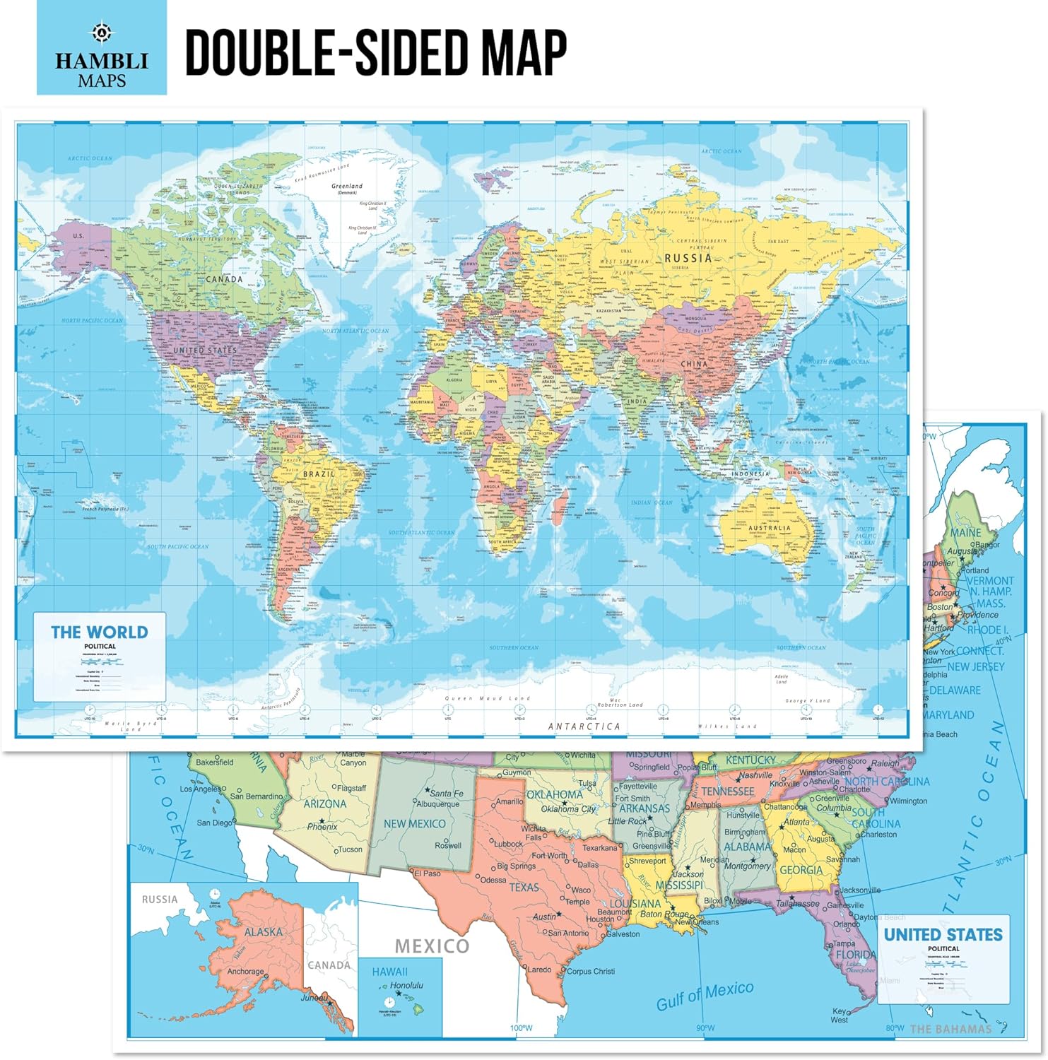 Large World Map Poster for Classroom and Travel - 36” x 25” Wall Art in ...