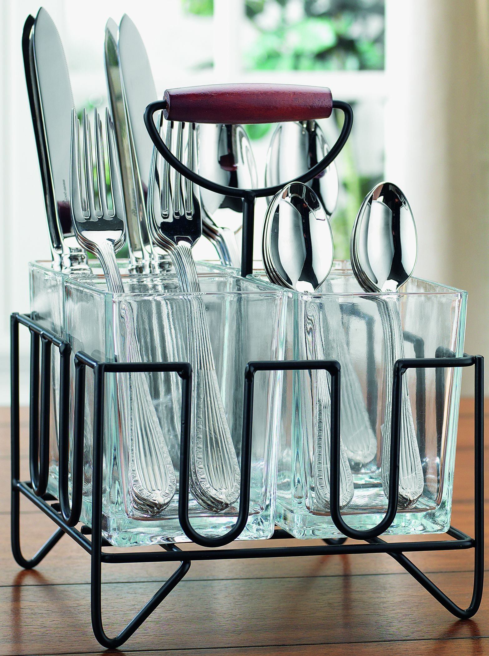 Buy Home & Kitchen Glass 4 Compartment Utensil Flatware Cutlery Caddy ...