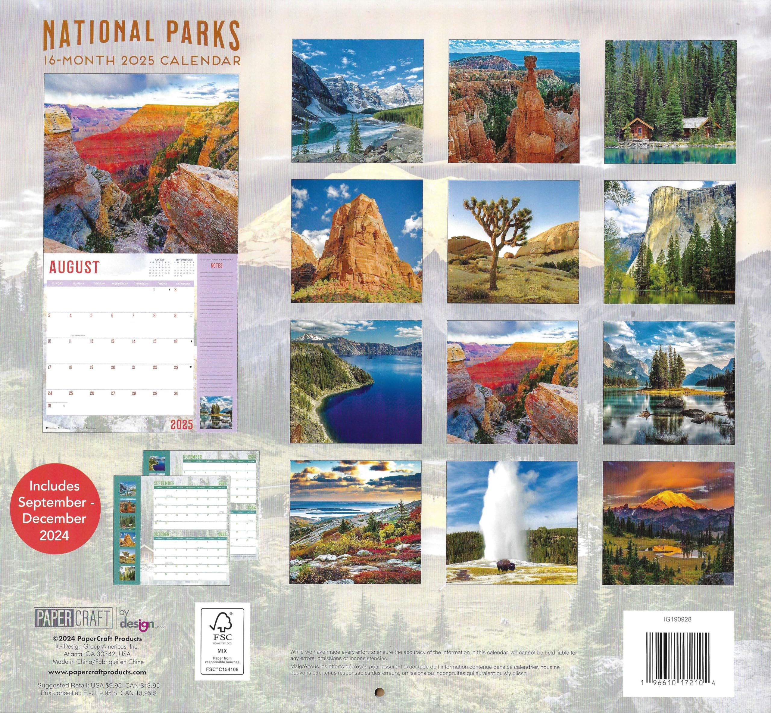 Snapklik.com : National Parks 2025 Full Size Wall Calendar For Planning