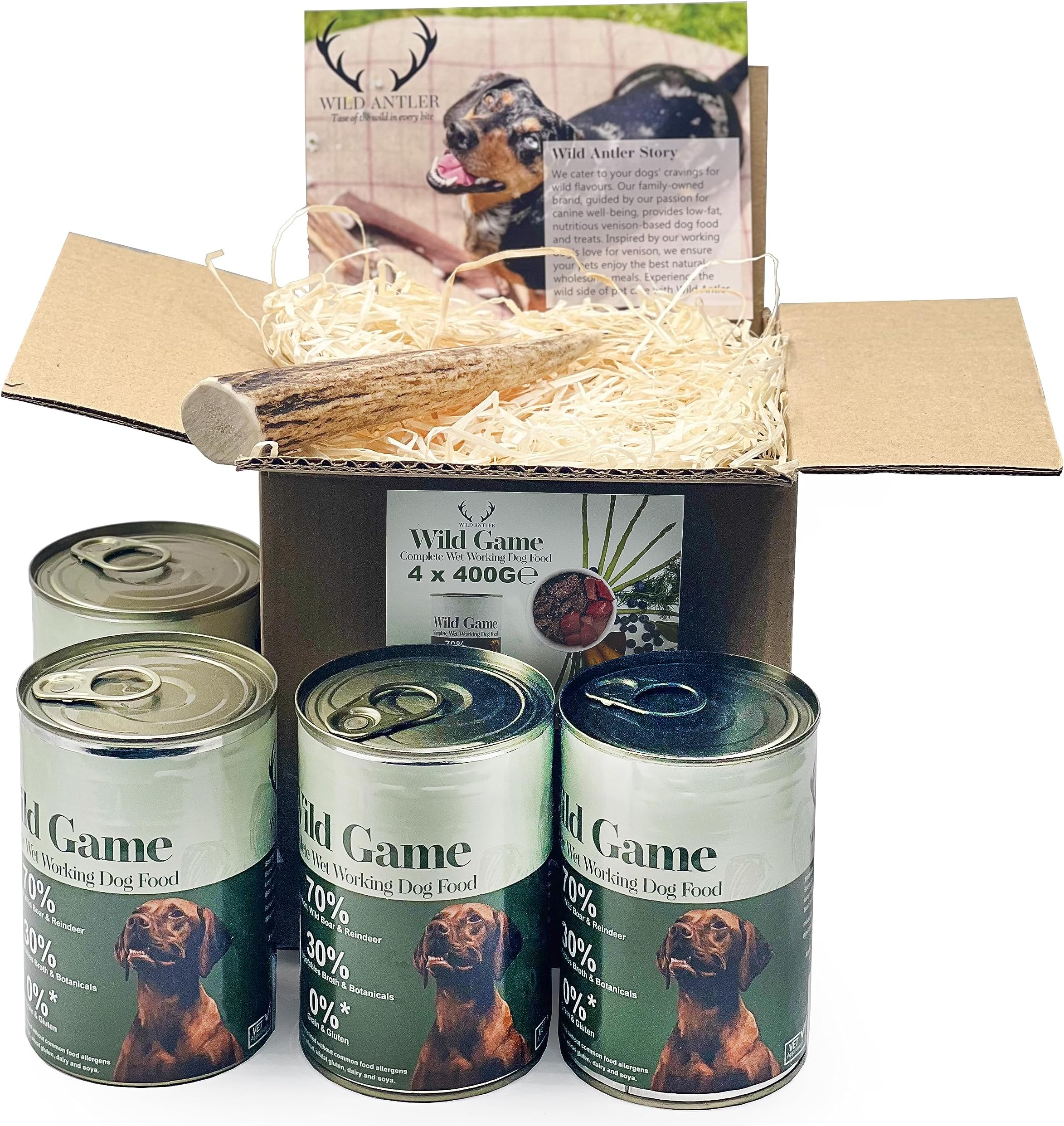 Wild Antler Wet Food & Chew Pack – 4 x 400g Reindeer, Venison & Wild ...