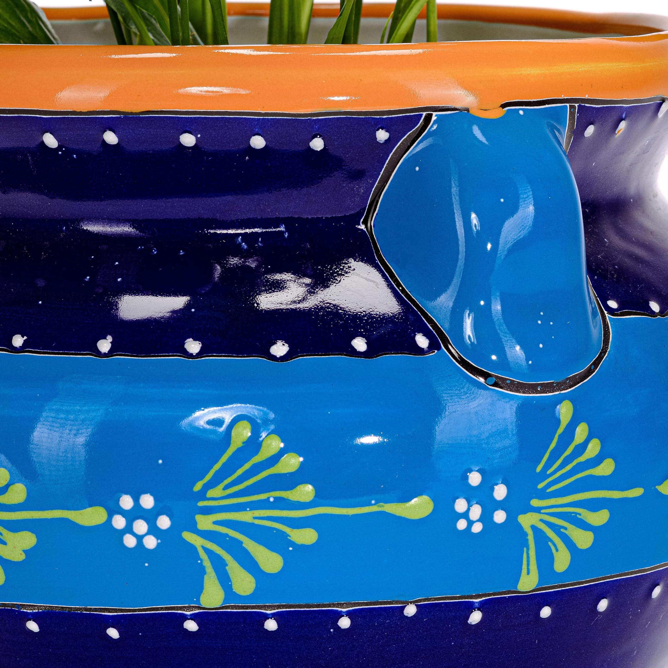 Snapklik.com : Talavera Mexican Pottery Ceramic 12 In Stripped Blue ...