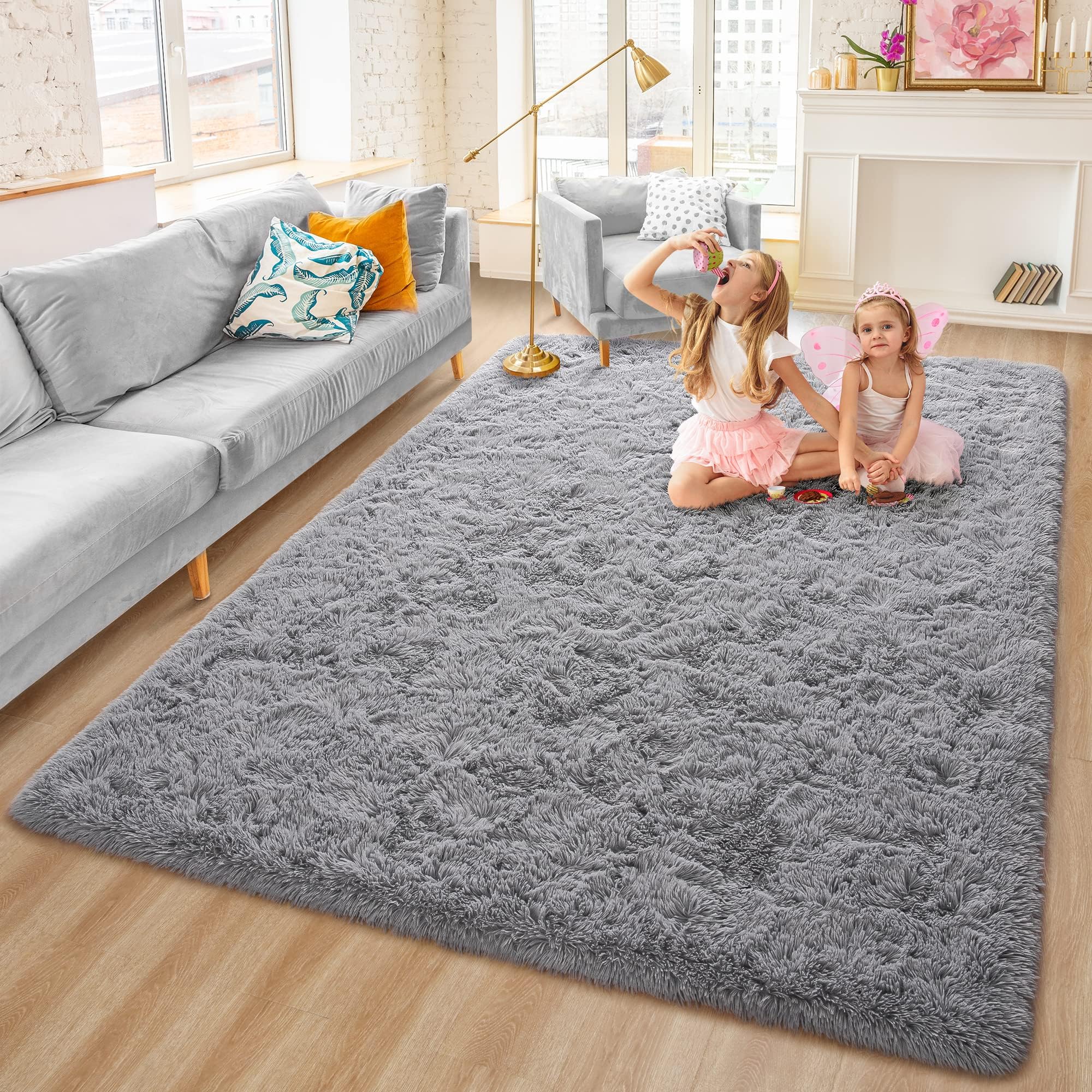Amazon.com: HOUSERAN Shag Area Rug 6’x6' Tie Dyed Grey, Plush Fluffy ...