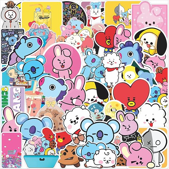 CLICKEDIN BTS BT21 Attractive Self-Adhesive Vinyl Stickers Multi-Colour ...