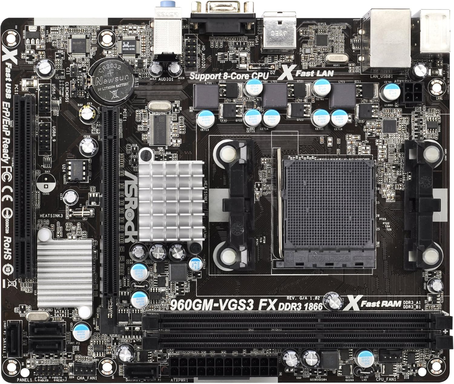 ASROCK 960GM-VGS3 FX -AM3+ AMD 760G Chipset DDR3 MicroATX Motherboard ...