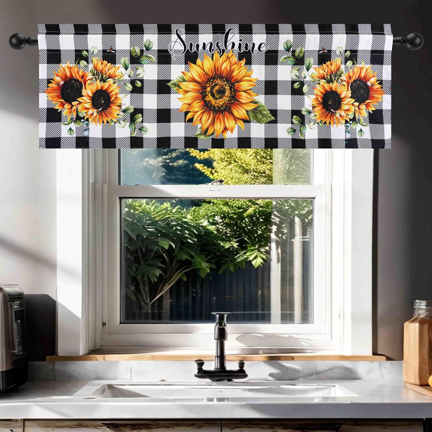Amazon.com: aiwkjdns 1 Piece Sunflower Kitchen Curtains and Valances ...