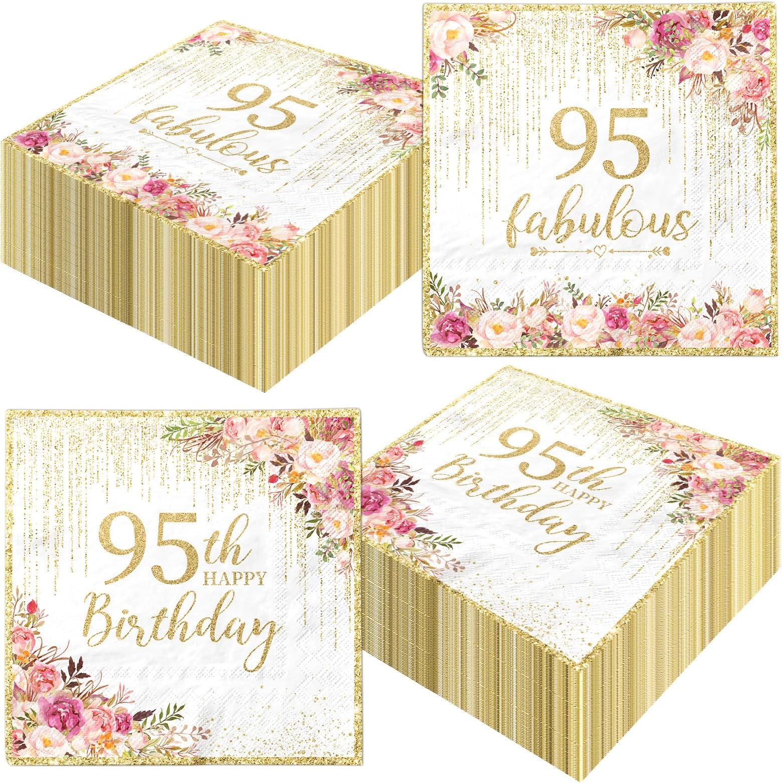 Amazon.com: Rose Gold 95th Birthday Napkins, 40pcs - Disposable, Happy ...