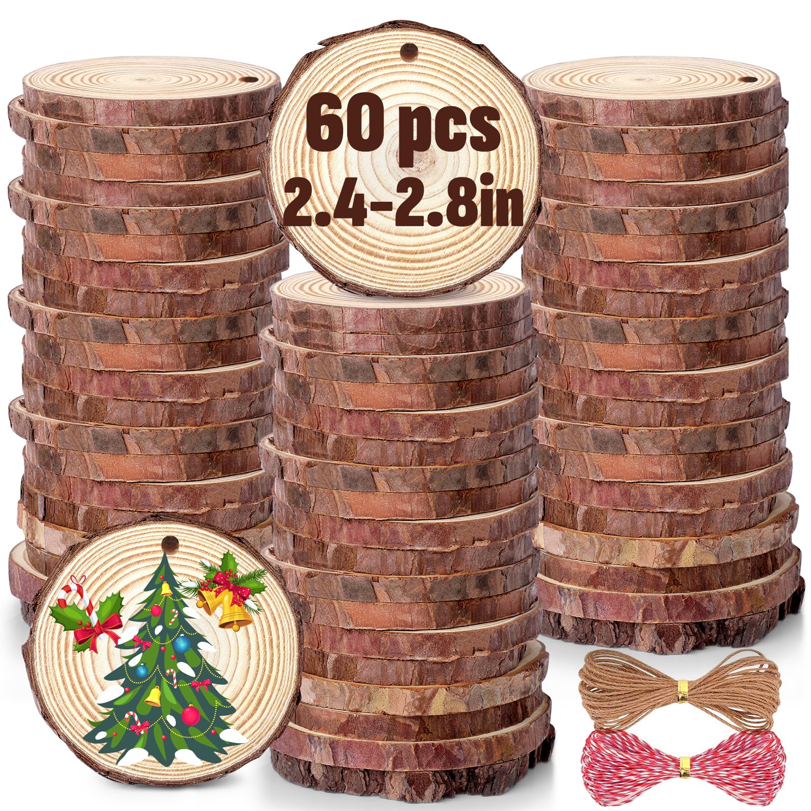 Amazon.com: Unfinished Natural Wood Slices 2.4-2.8 Inch, 60PCS Round ...