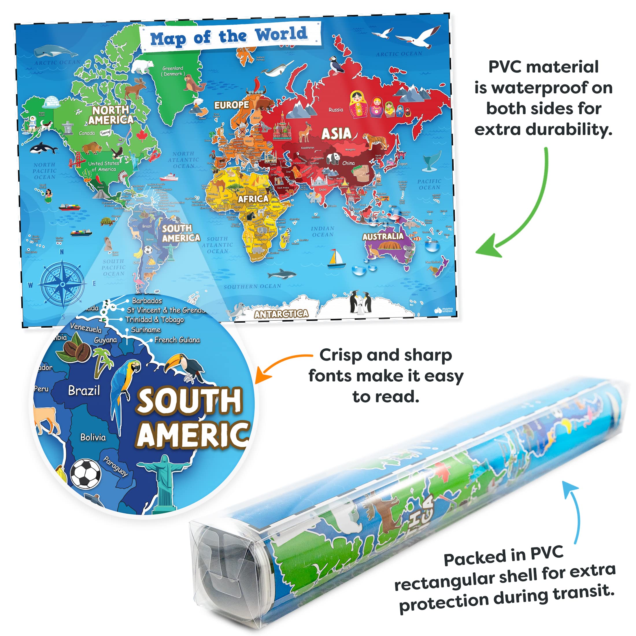 Buy United States & World Map Poster for Kids - 2 Pc - 24 x 18 Inch ...