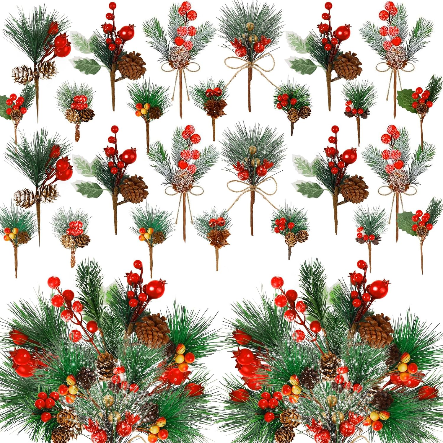 Amazon.com: 50Pack Christmas Picks Artificial Assorted Red Berry Stems ...