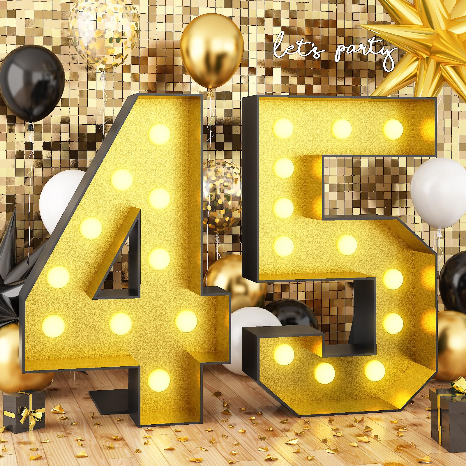 Amazon.com: Light Up Numbers 45, 4FT Light Up Numbers Black Gold Large ...