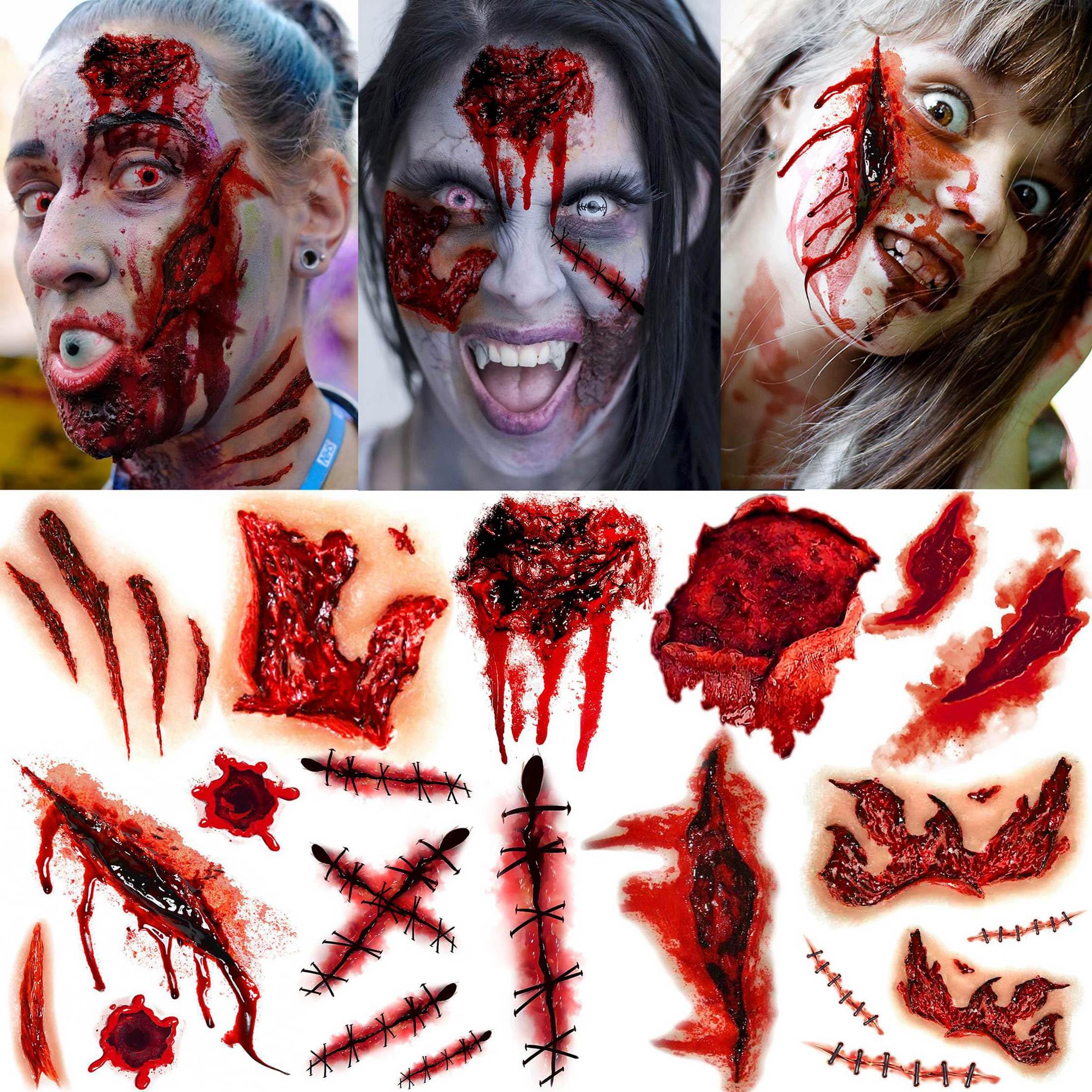 Zombie Face Scar Halloween Zombie Scars Temporary Tattoos Fake Blood