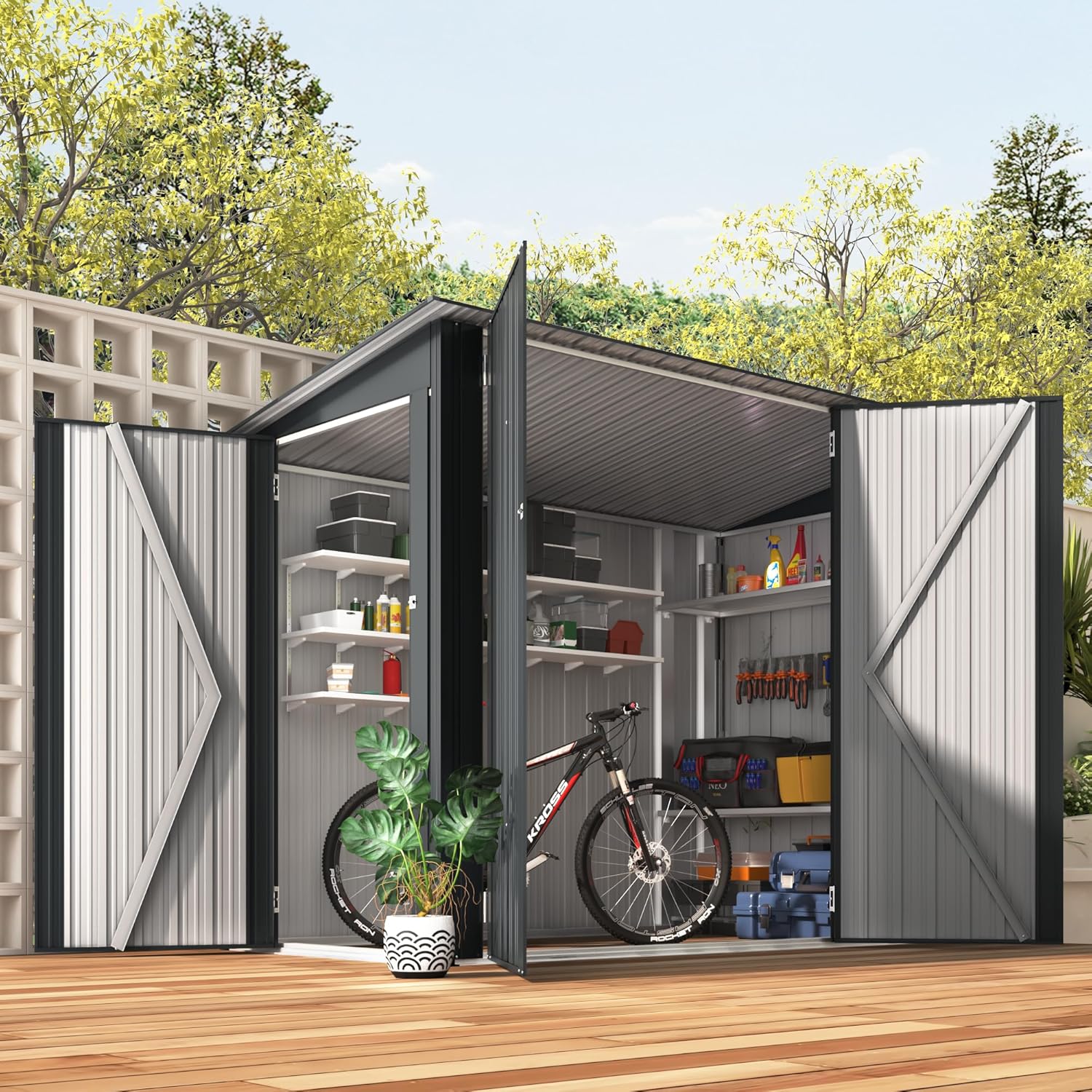 Amazon.com : AECOJOY Bike Shed with Racks Inside, 4' x 7.5' Outdoor Horizontal Sheds & Outdoor ...
