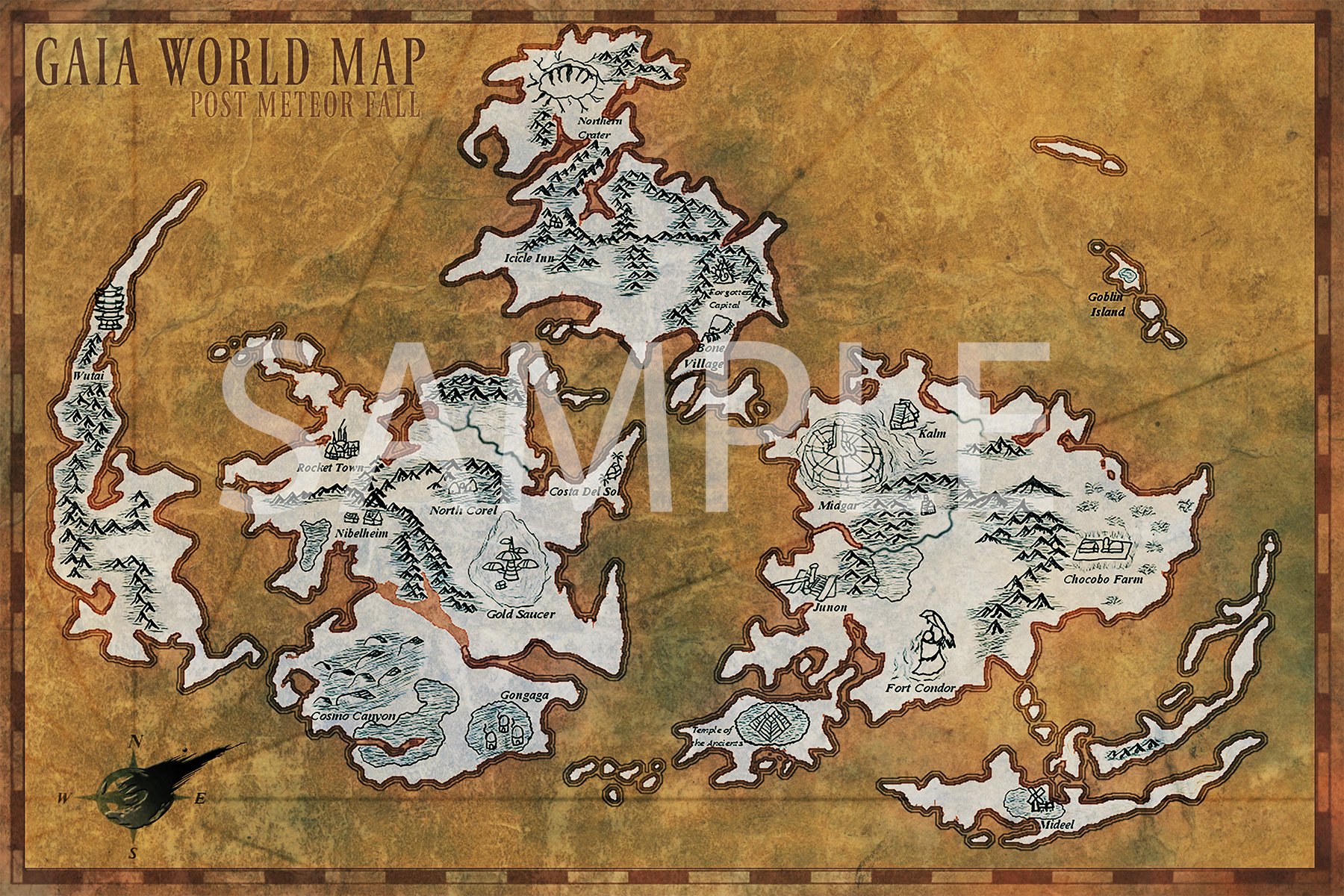 Best Print Store Final Fantasy 7 Vintage Map Of Gaia | Desertcart KUWAIT