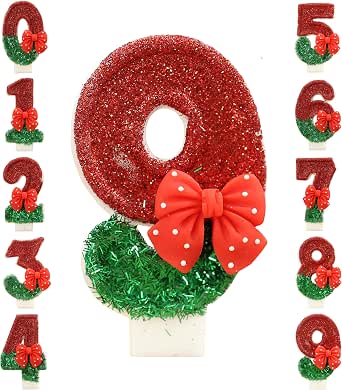 Amazon.com: Red Number Candles Christmas Birthday Number Candle Glitter ...