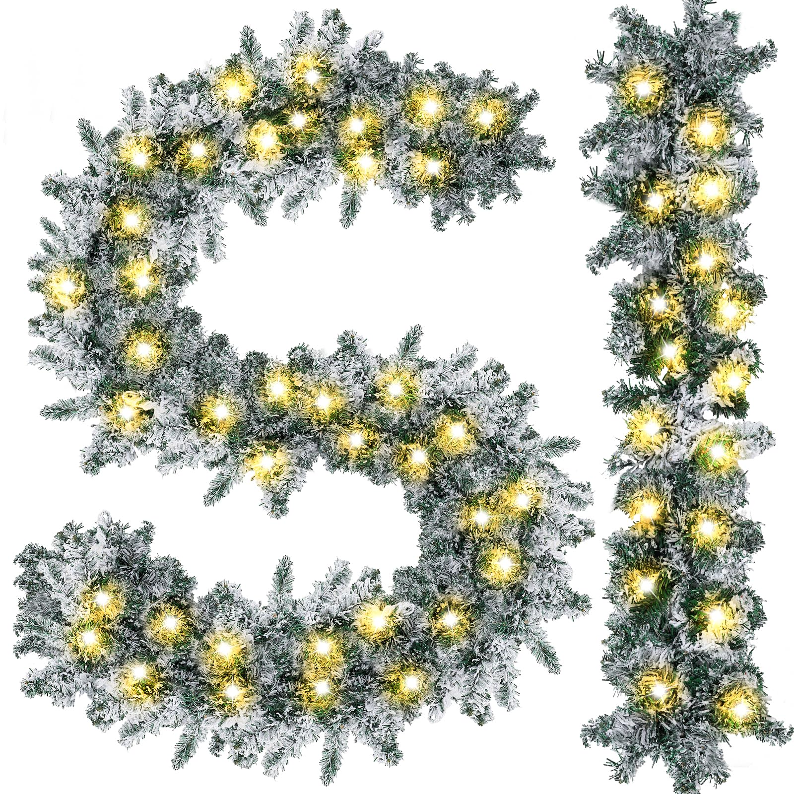 Amazon.com: Hotop 2 Pcs 17.7 ft Snow Flocked Christmas Garland with 2 ...