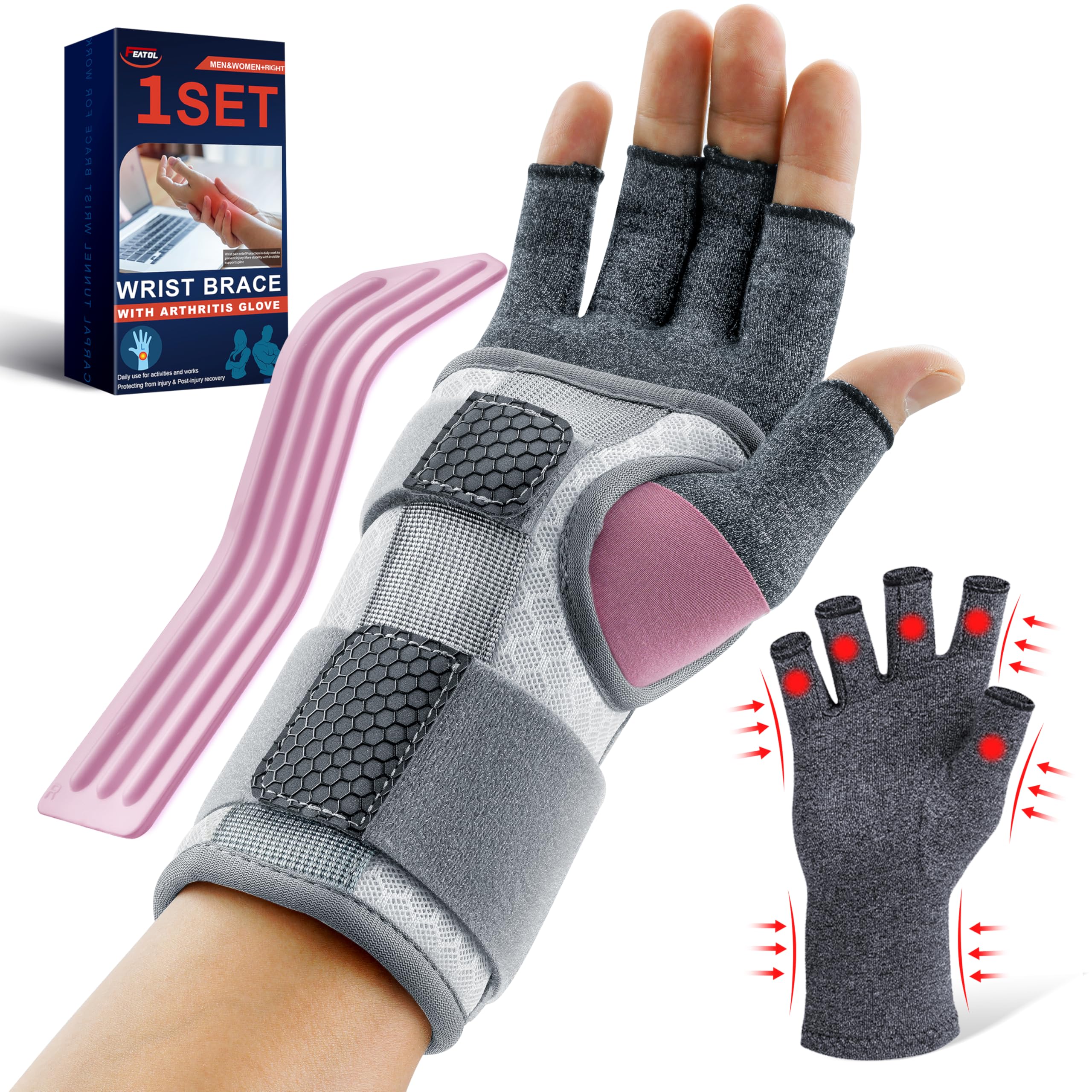 Amazon.com: FEATOL Carpal Tunnel Wrist Brace & Compression Arthritis ...