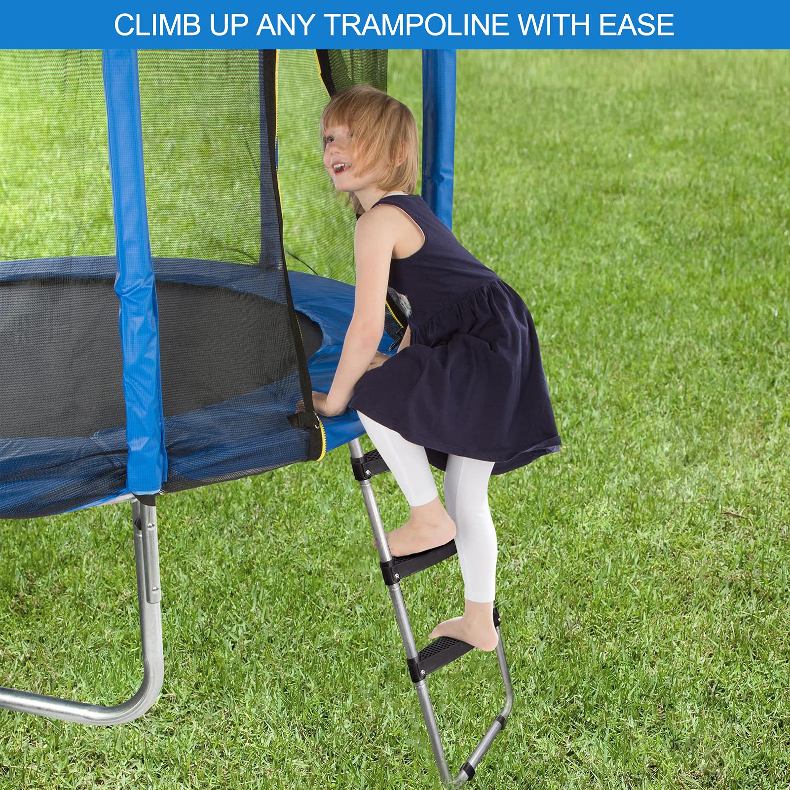 Rukars Trampoline Ladder, 3 Wide Skid-Proof Steps Universal Trampoline ...