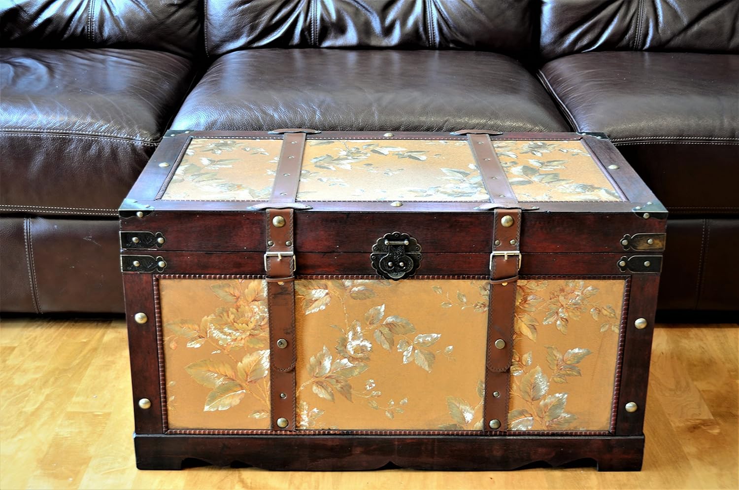 Amazon.com: Gold Leaves Medium Wood Storage Trunk Wooden Treasure Chest ...