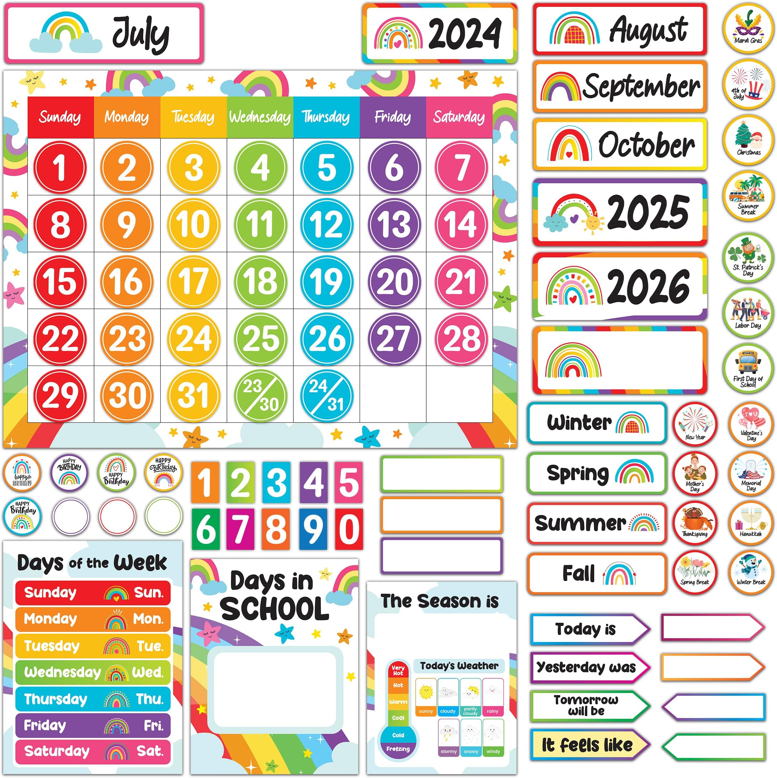 Amazon.com : Decorably 147 Pcs Cutouts Rainbow Vibrant Class Calendar ...
