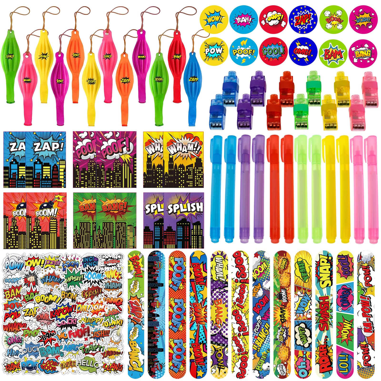 Amazon.com: 122 Pcs Superhero Party Favors with Slap Bracelets,Punch ...