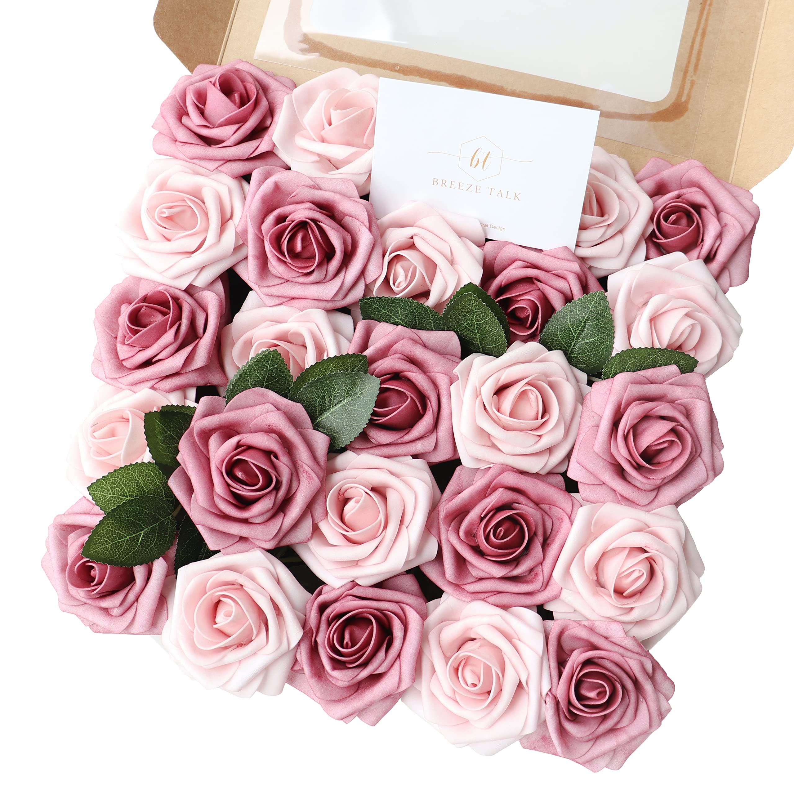 Breeze Talk Artificial Flowers 25pcs Roses Realistic Fake Roses w/Stem ...