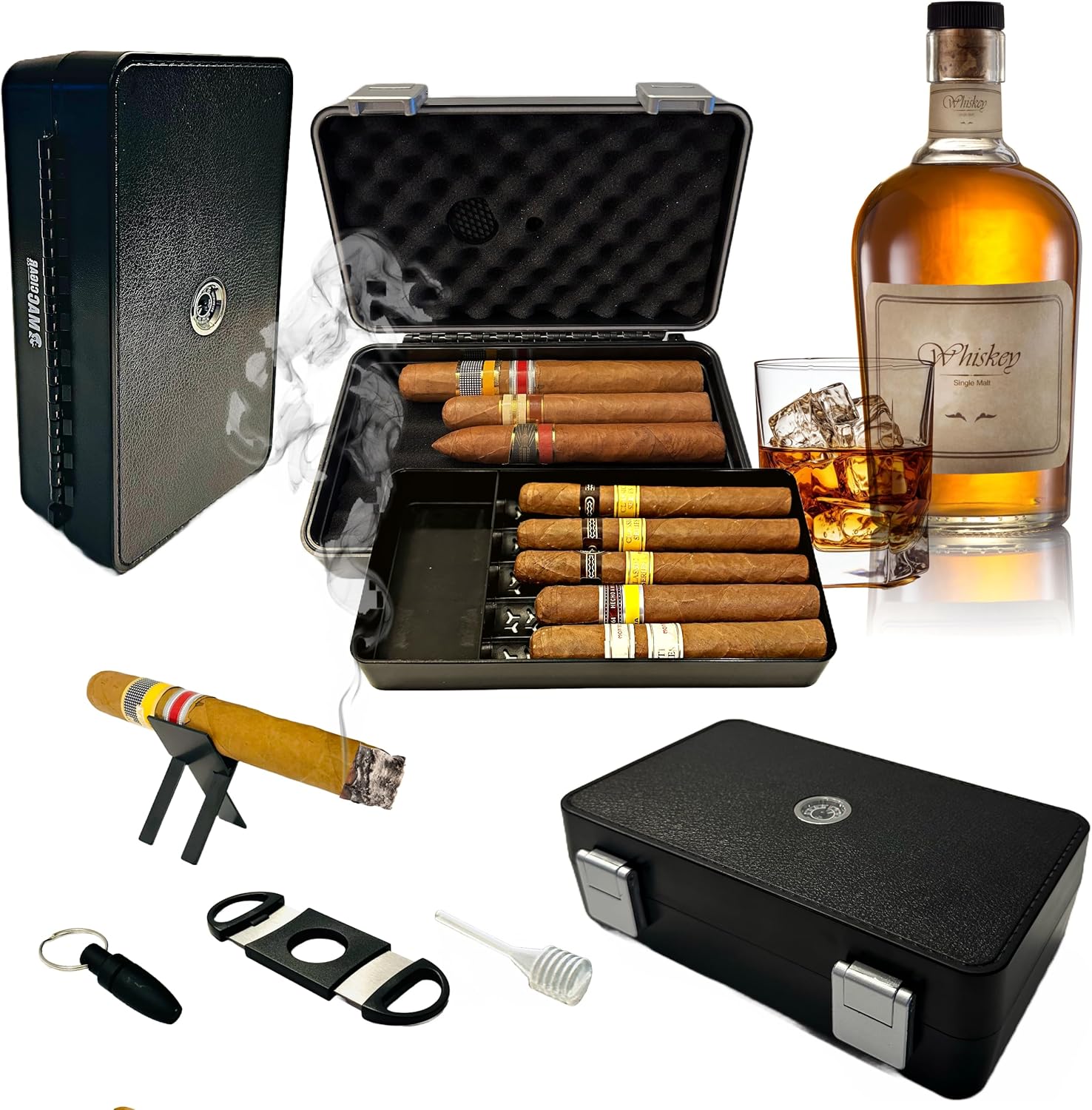 Amazon.com: Travel Cigar Humidor Box Case Double Layer with Cigar ...