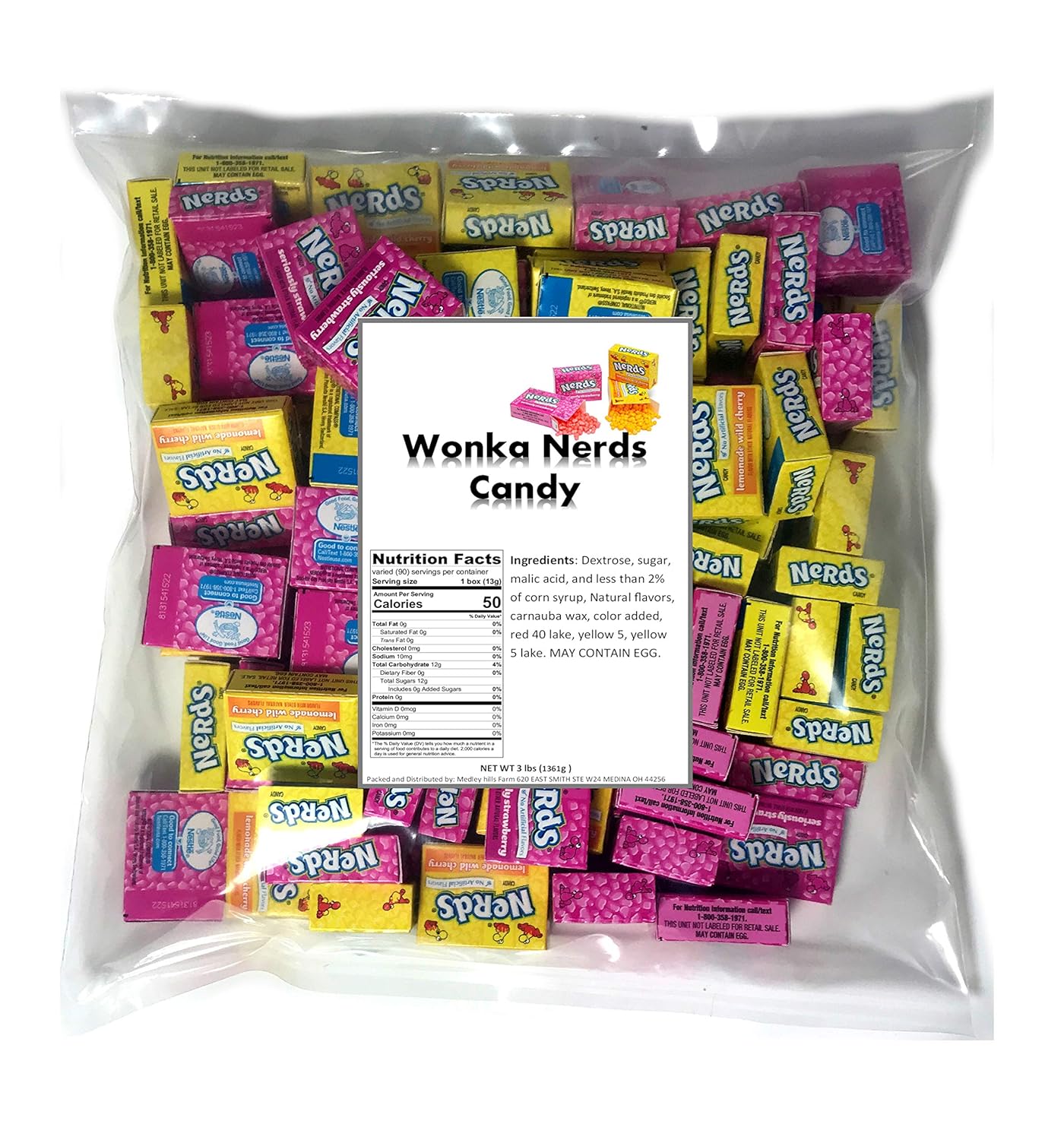 Amazon.com : Nerds Candy 3 LB Bag Strawberry and Lemonade Wild Cherry ...