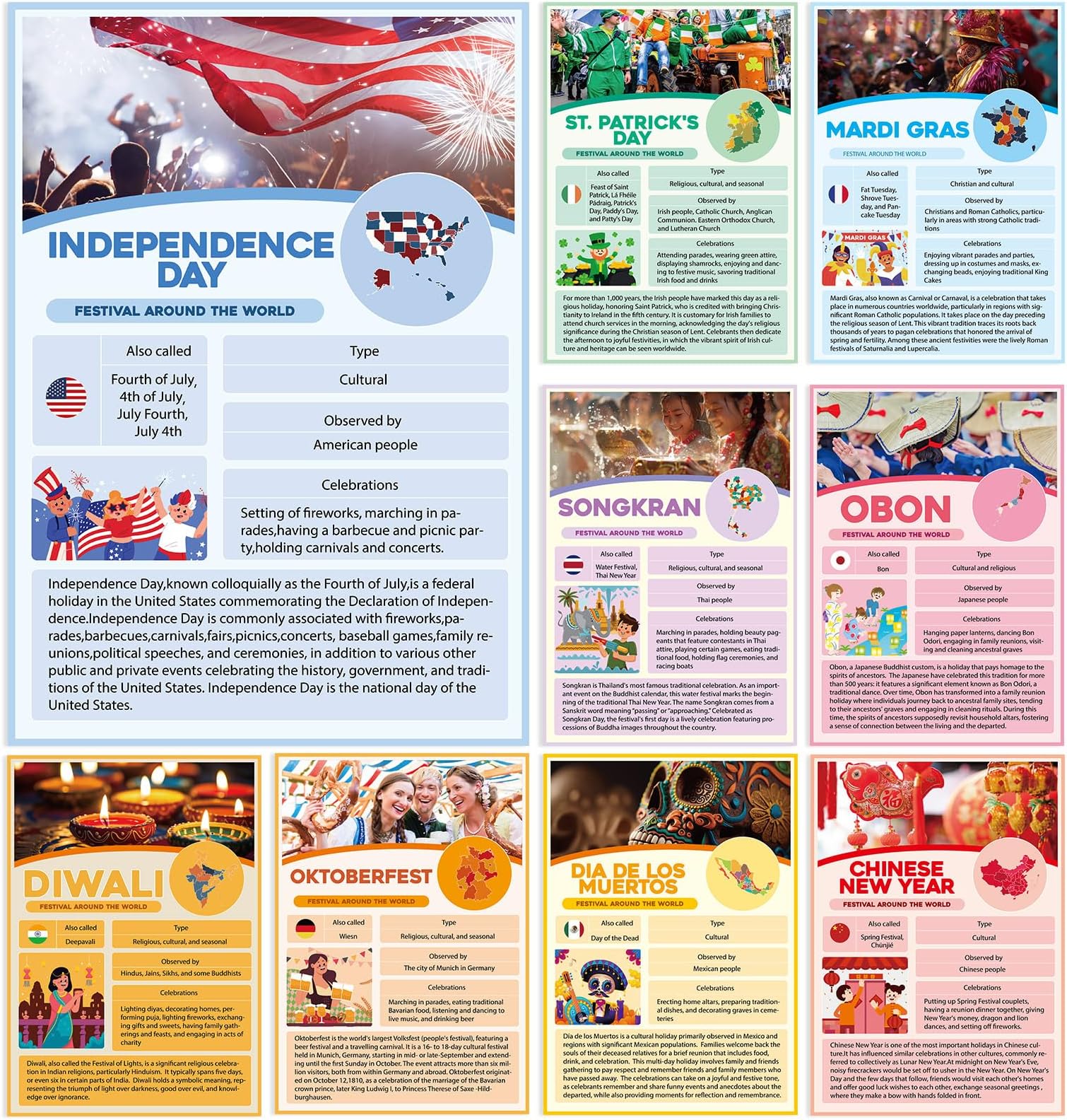 Amazon.com : Cholemy 16 Pcs Cultures Around the World Posters Social ...