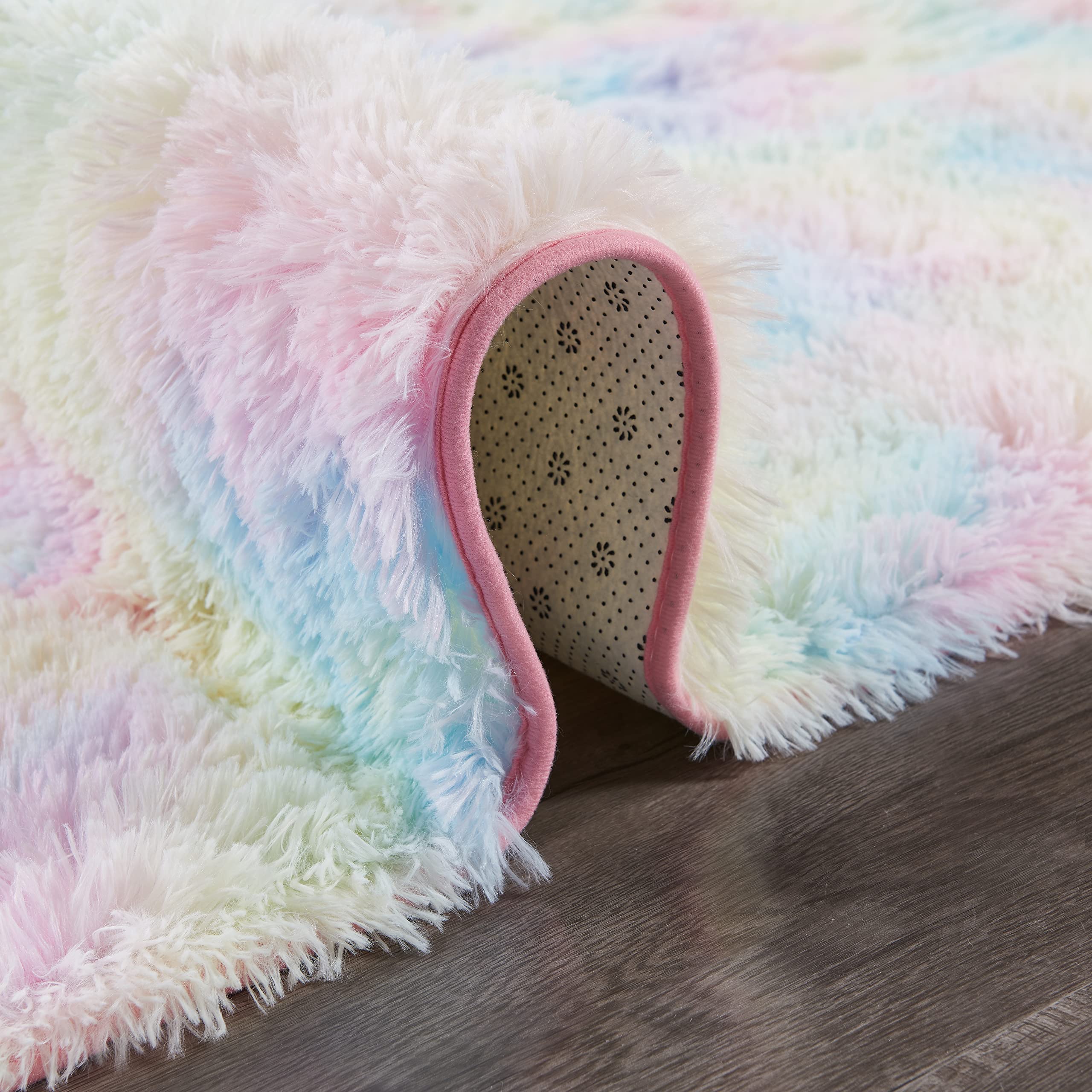 GKLUCKIN Shag Ultra Soft Area Rug, Fluffy 7'X10' Rainbow Rugs Plush ...