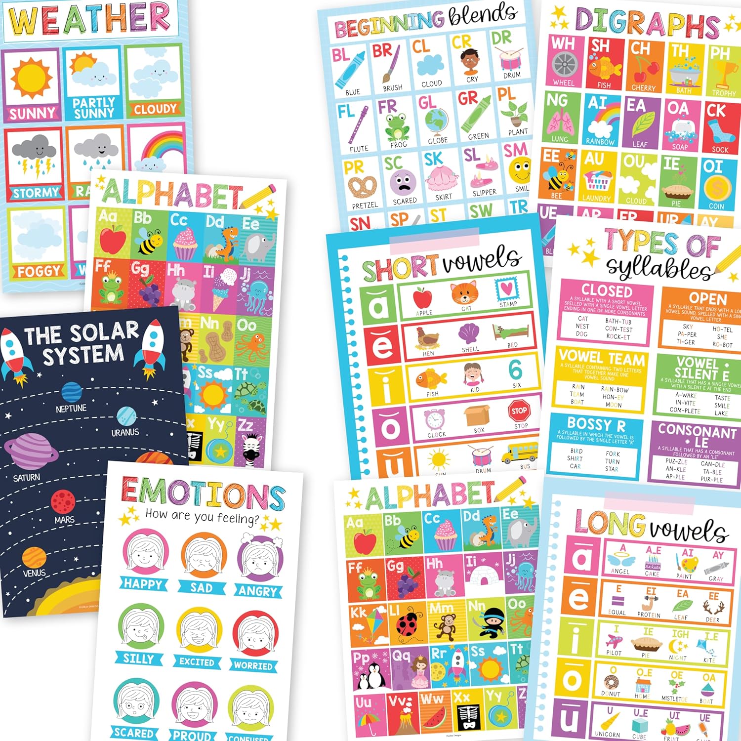 Amazon.com: Hadley Designs 9 Colorful Sound Wall Classroom Phonics ...