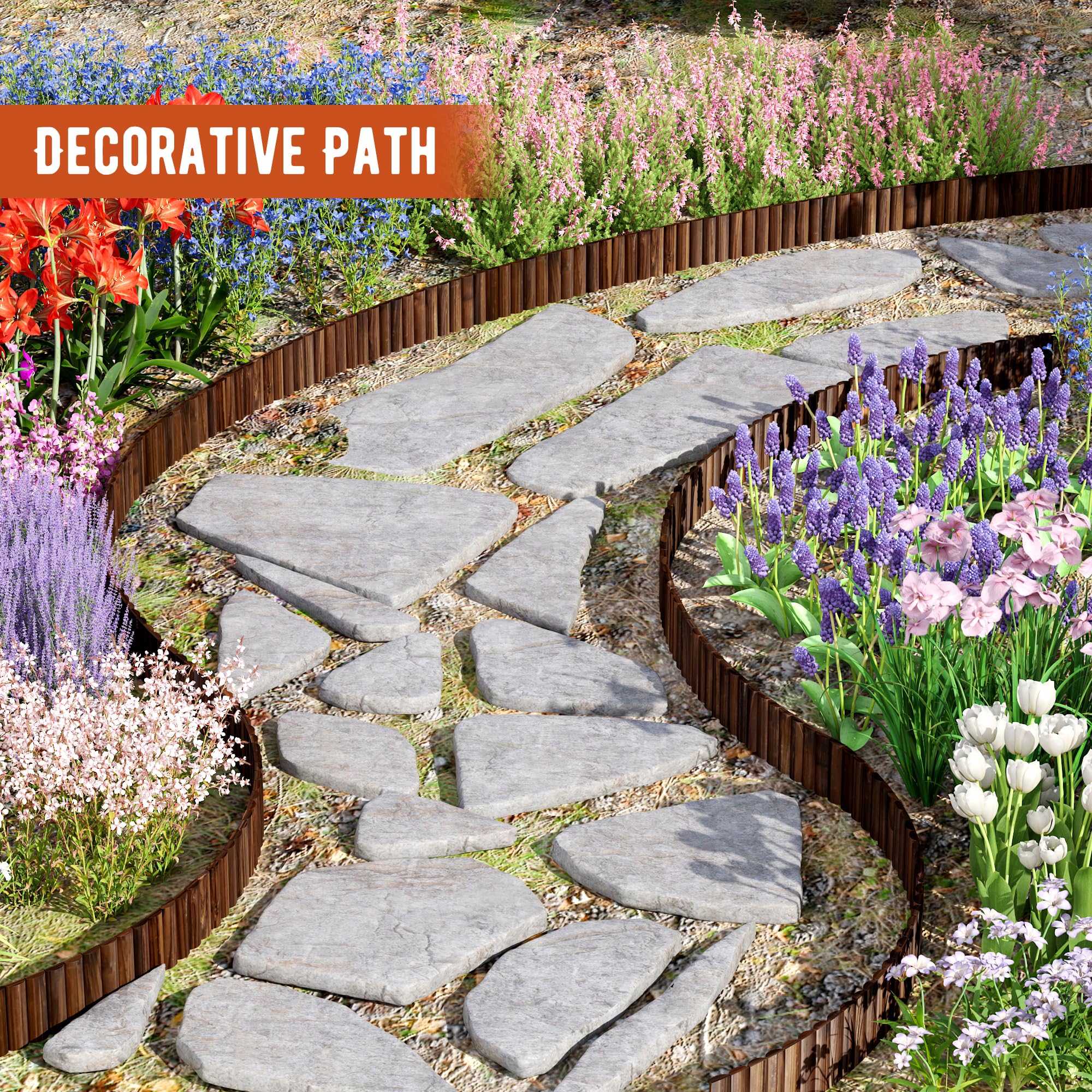 Snapklik.com : Wood Garden Edging Border Fence, 7.9" Height Wooden ...