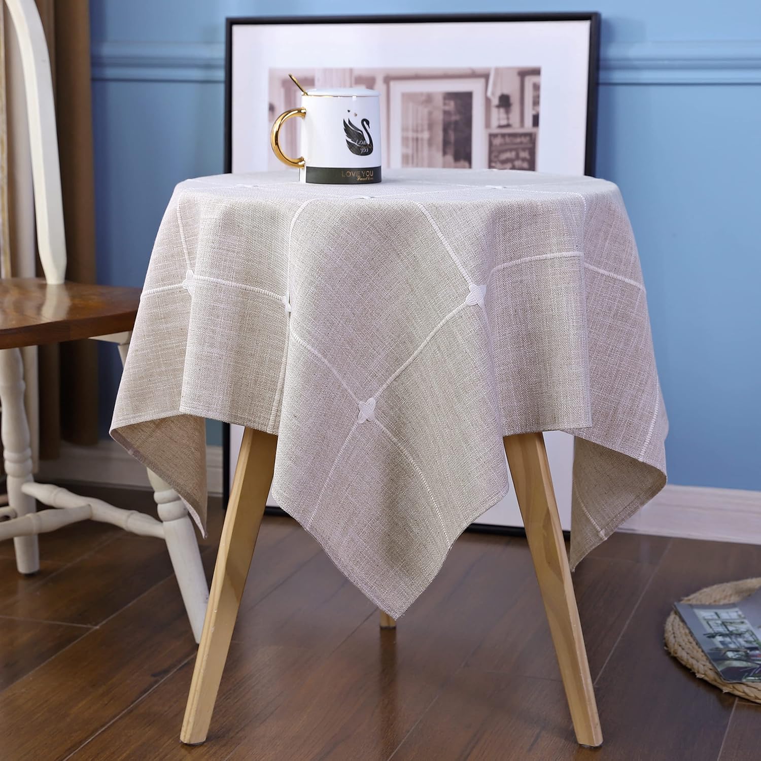 Amazon.com: QsyyHome Lattice Small Square Tablecloth Rustic Embroidery ...