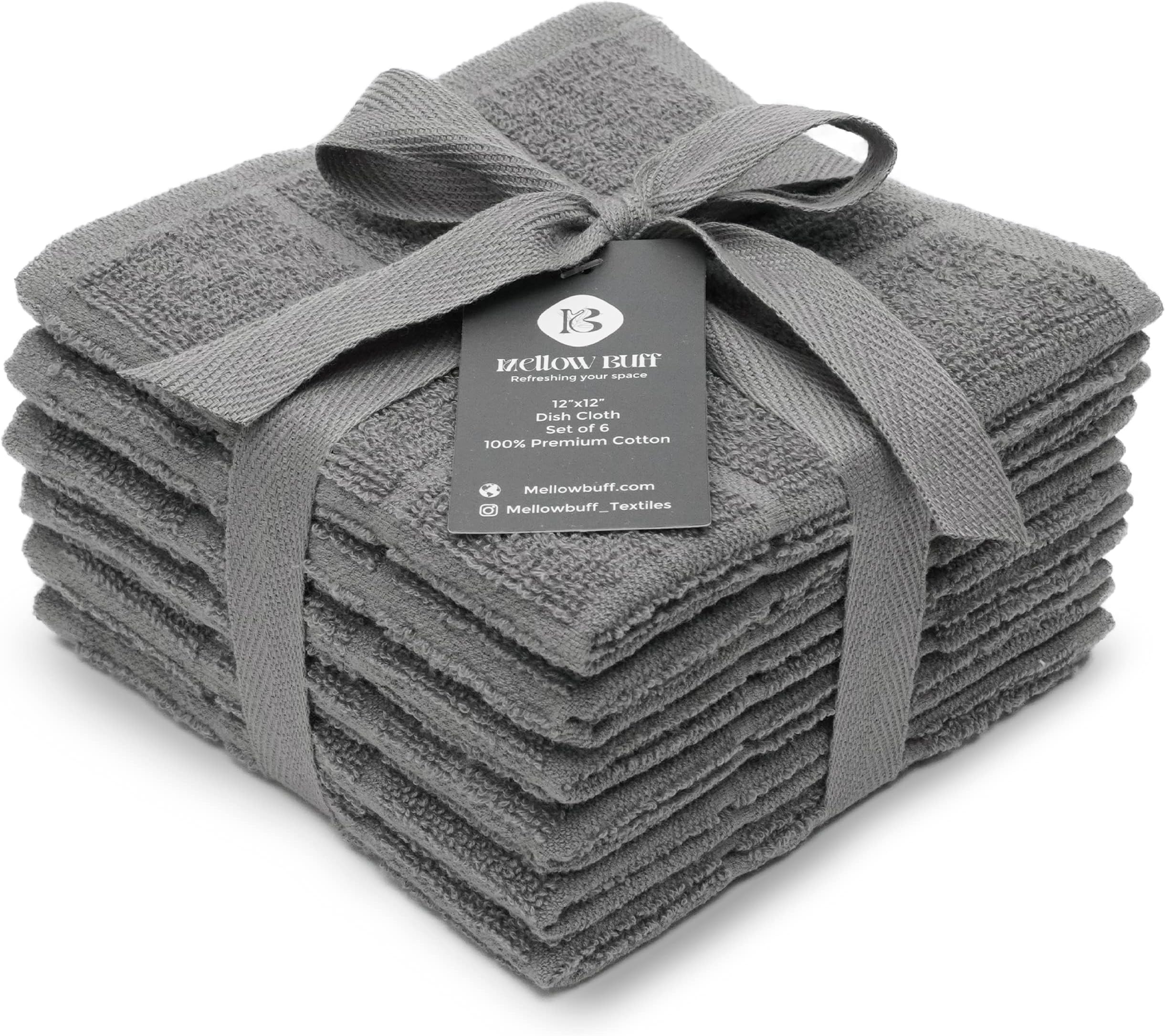 Amazon.com: Nirisha Cotton Terry Dish Cloth - 6 Pack - Grey - 12 x 12 ...
