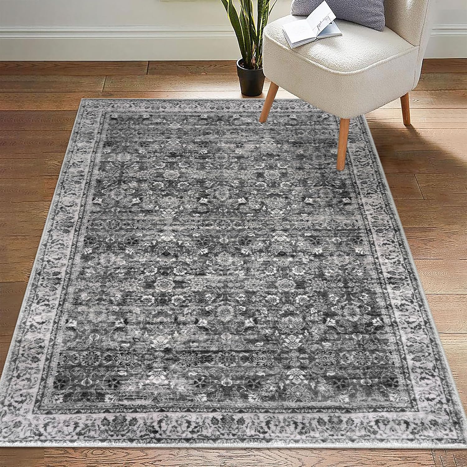 Amazon.com: Siiloom 3x5 Charcoal Washable Rug for Entryway, Soft ...
